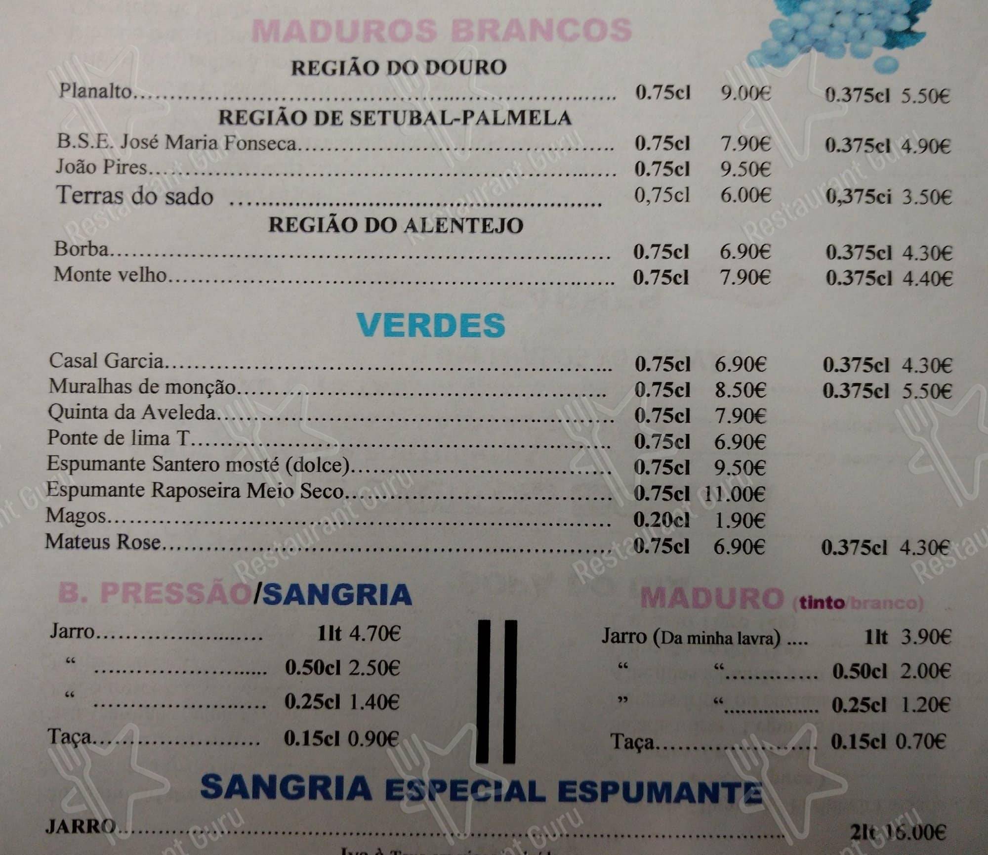 Carta del restaurante Churrasqueira Angolana, Algés