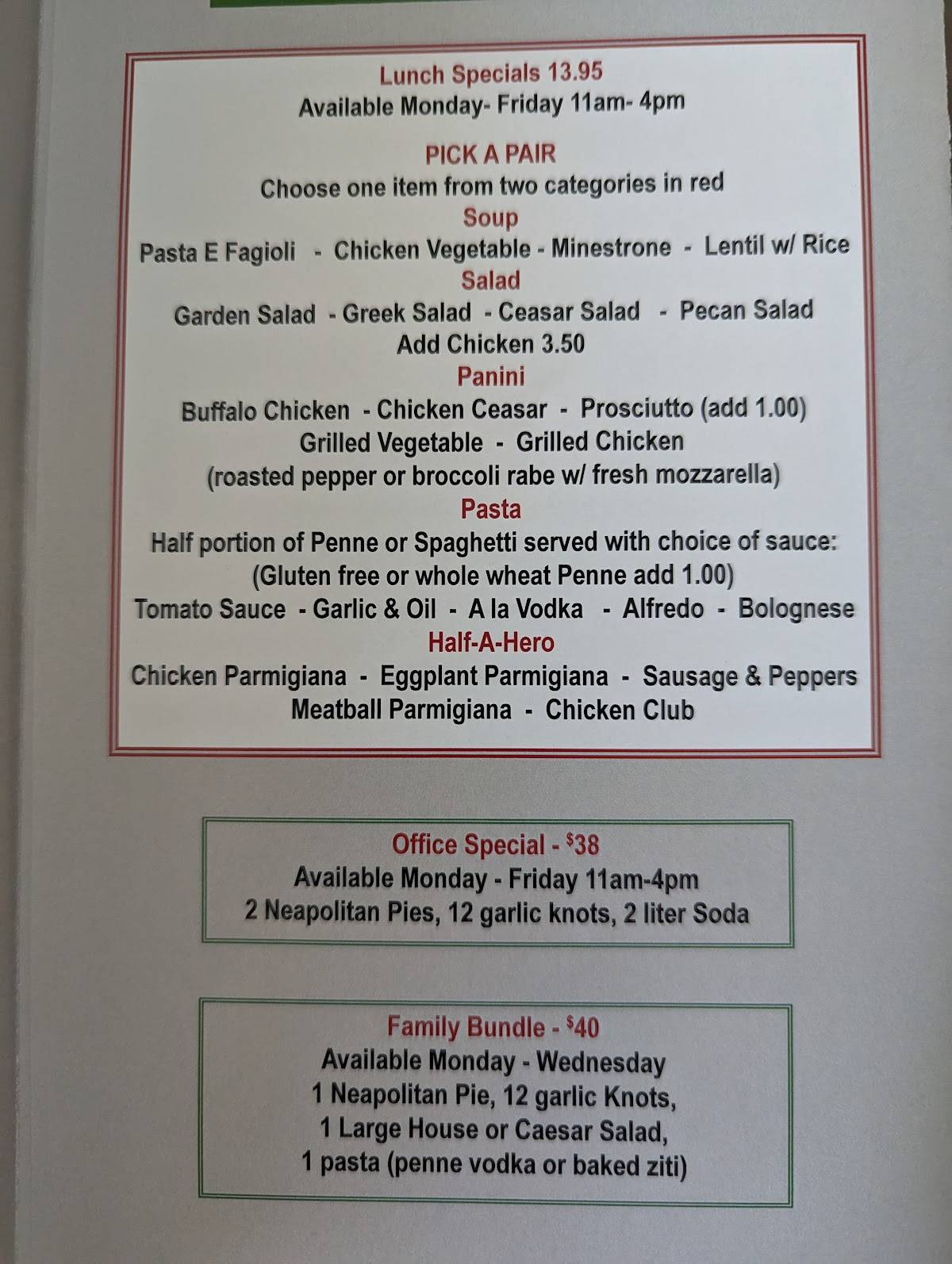 Menu at Classico Pizzeria, West Islip