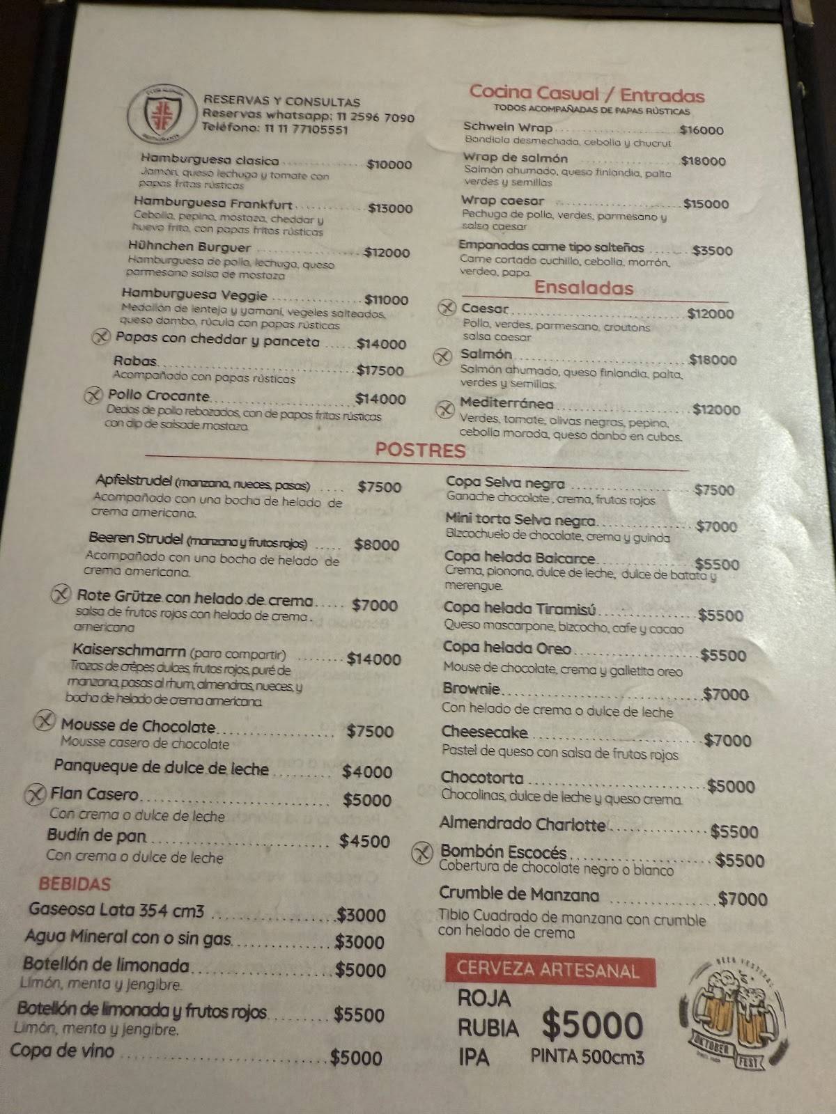 Carta de Club Alemán Restaurante Olivos, Olivos