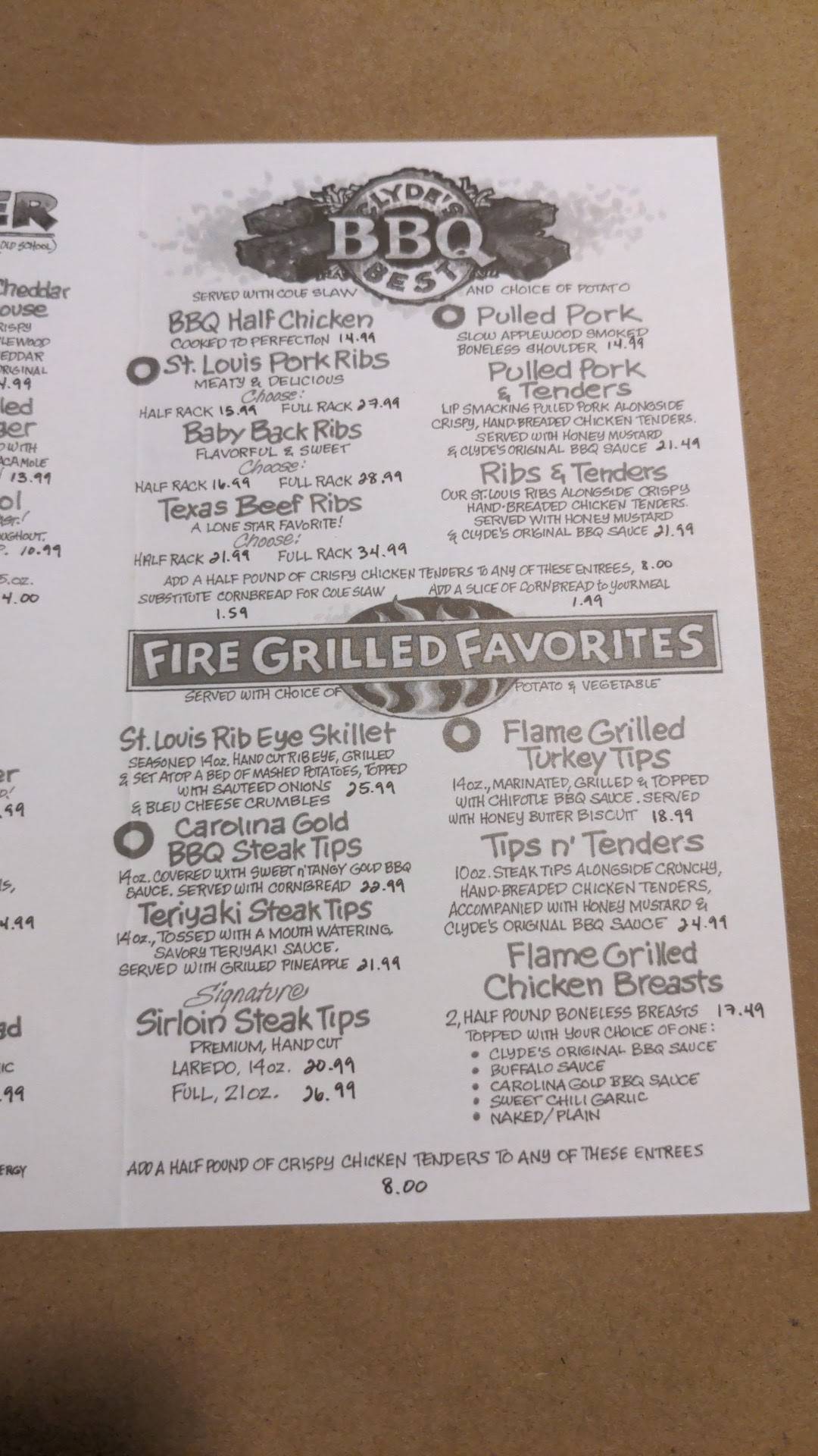 Menu at Clyde’s Grill and Bar, Walpole, 642 Providence Hwy