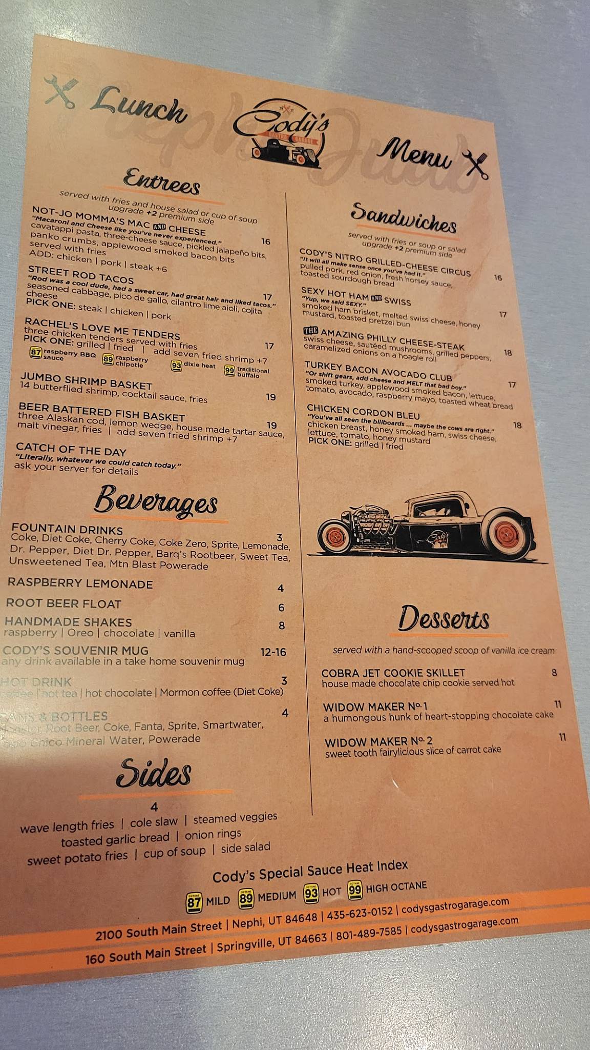 Menu at Cody's Restaurant Nephi, Nephi