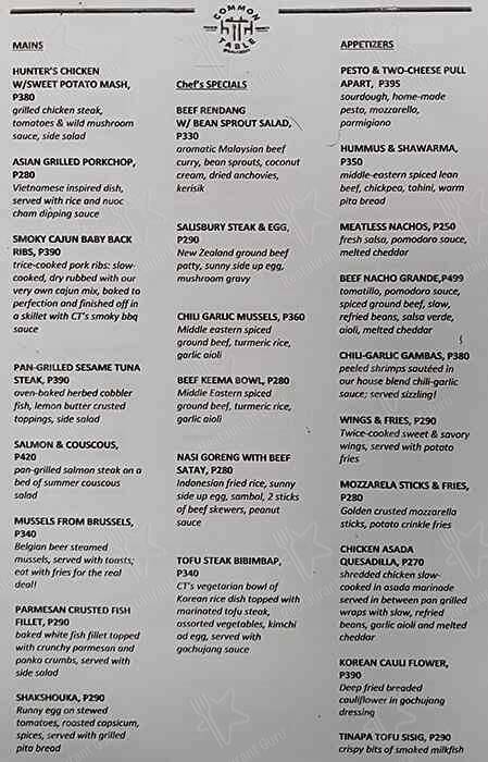 Menu at Common Table restaurant, Makati
