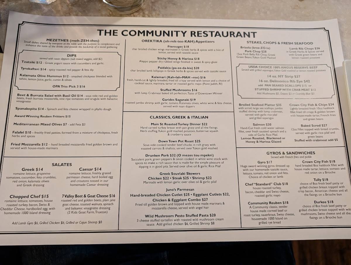 Menu at Community Restaurant, Cortland