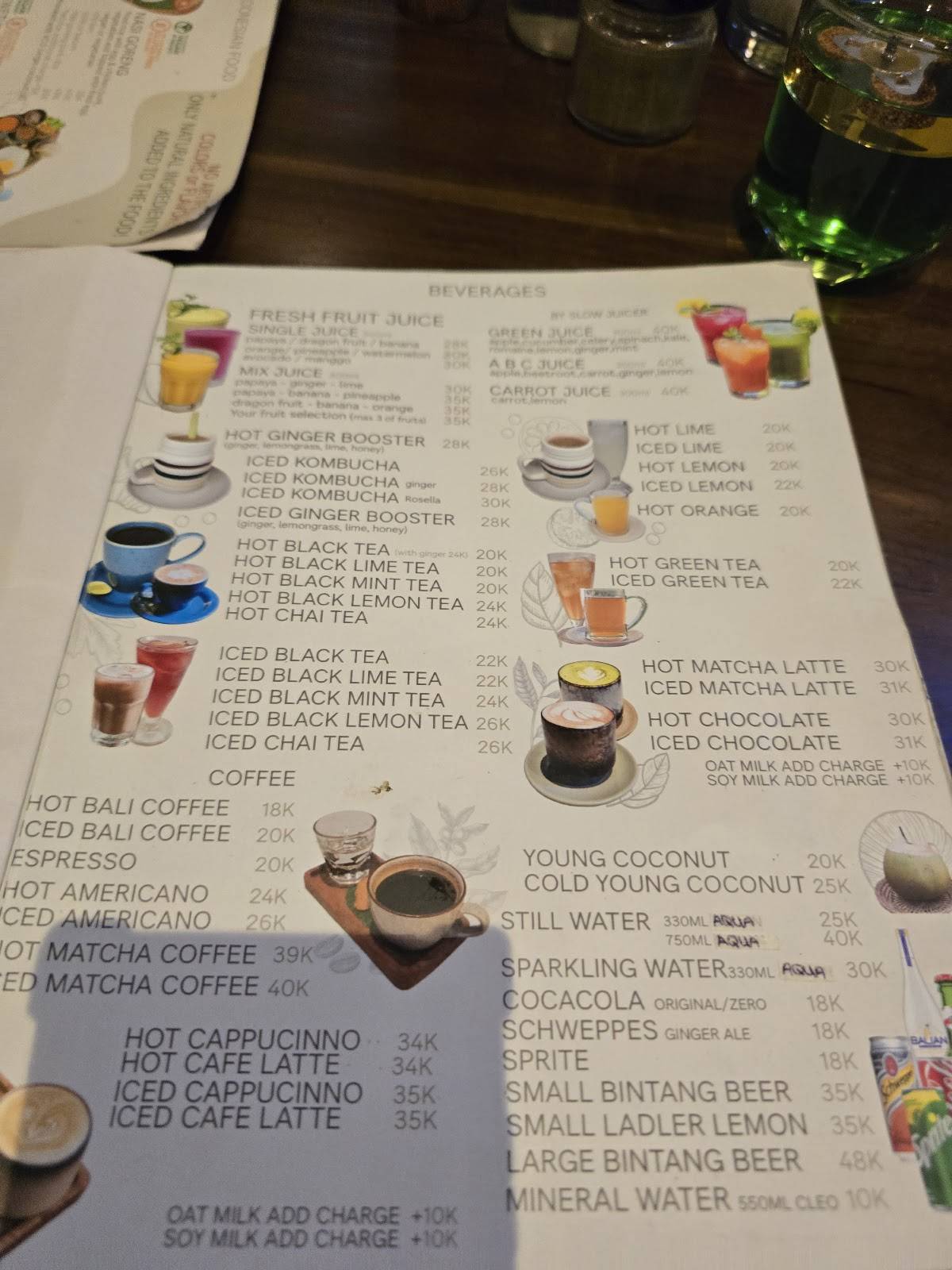 Menu at Compound Warung restaurant, Ubud