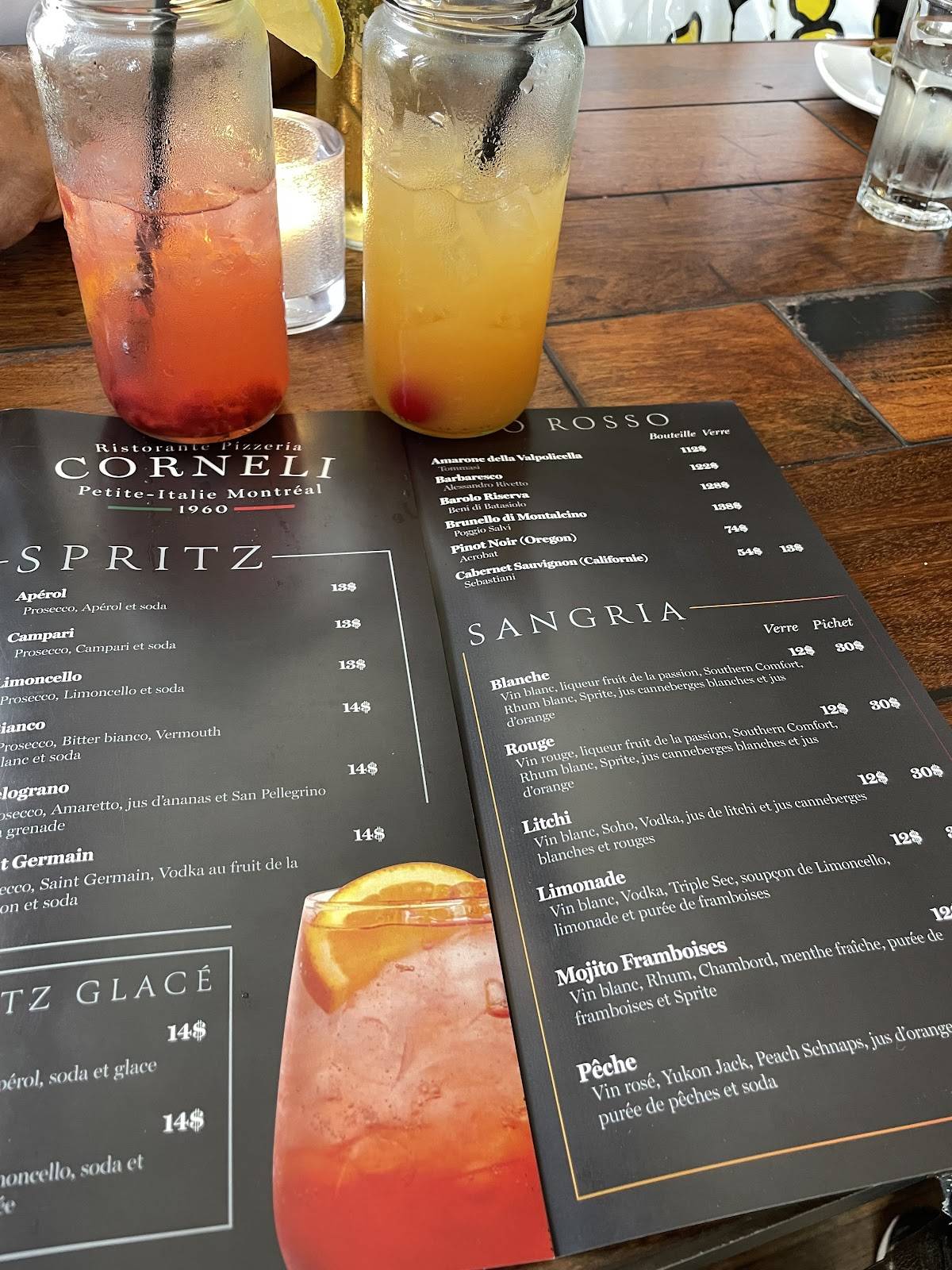 Menu au Corneli Montréal pizzeria, Montréal, St Laurent Blvd
