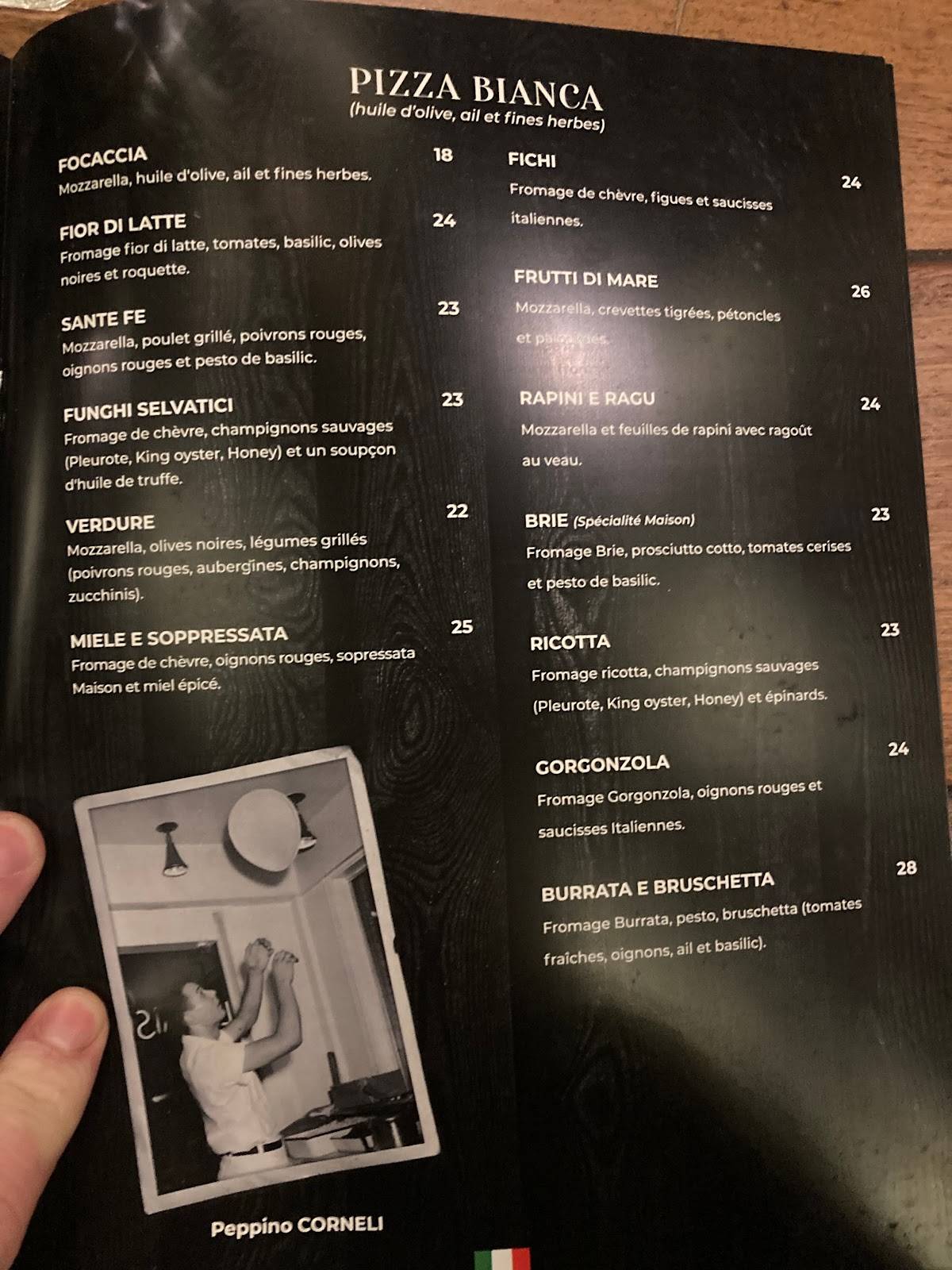 Menu au Restaurant Corneli, Montréal, St Laurent Blvd
