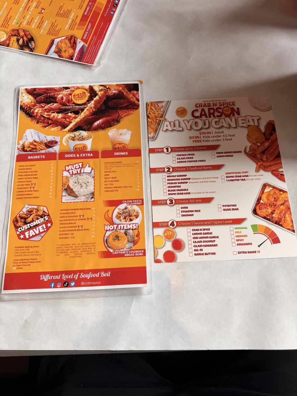 Menu at Crab N Spice Carson restaurant, Carson