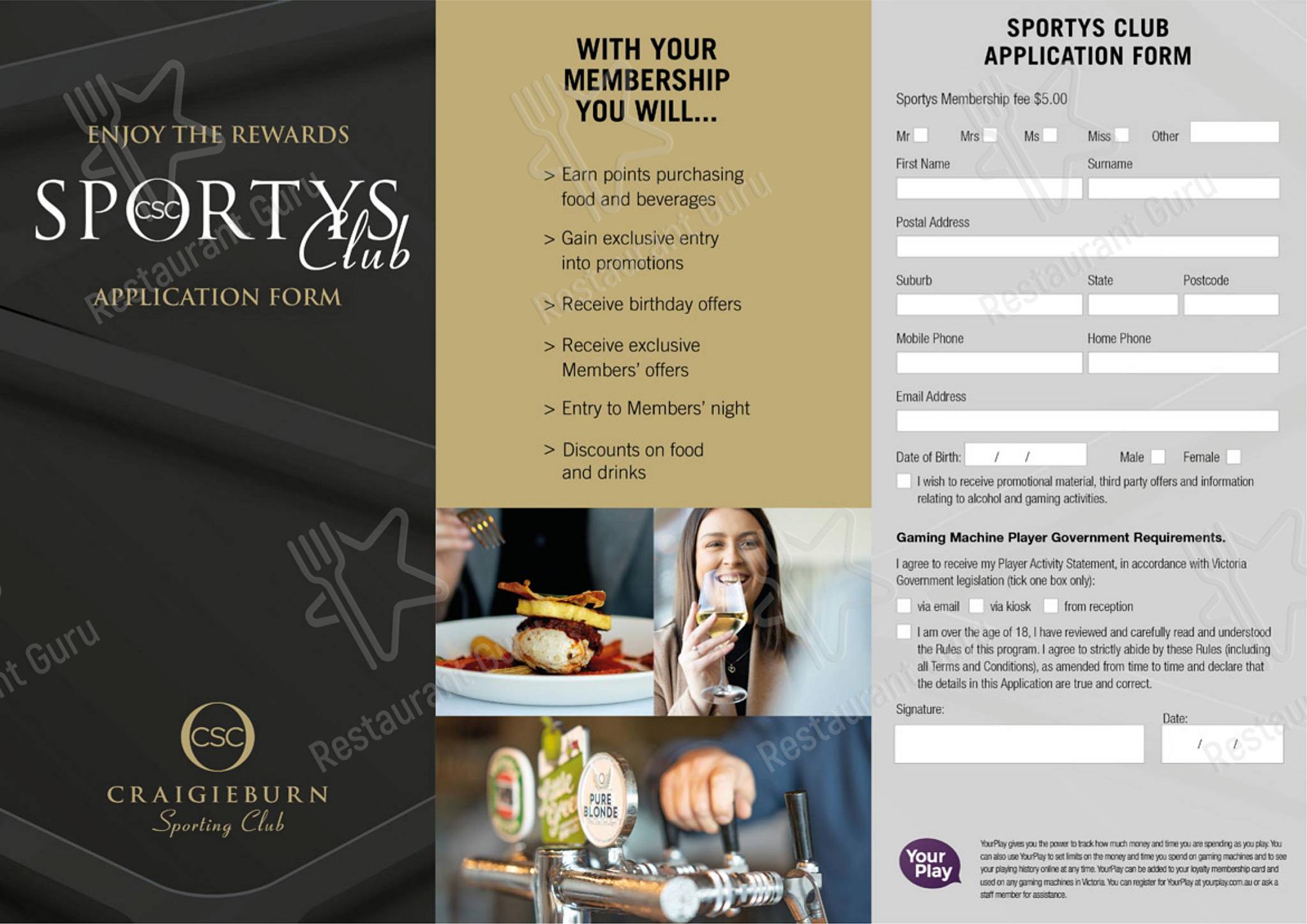 Menu at Craigieburn Sporting Club, Craigieburn