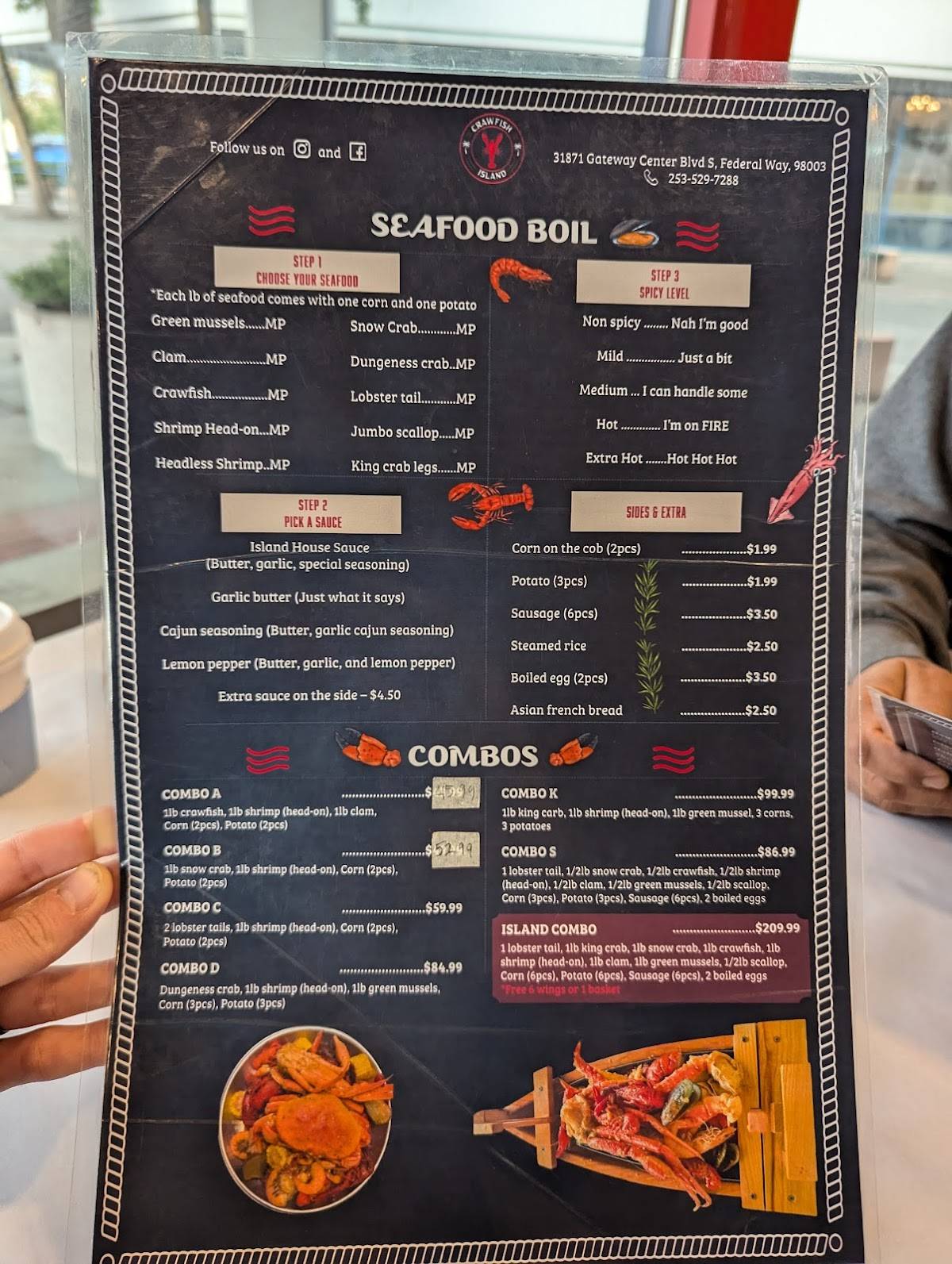 Menu at Crawfish Island restaurant, Federal Way