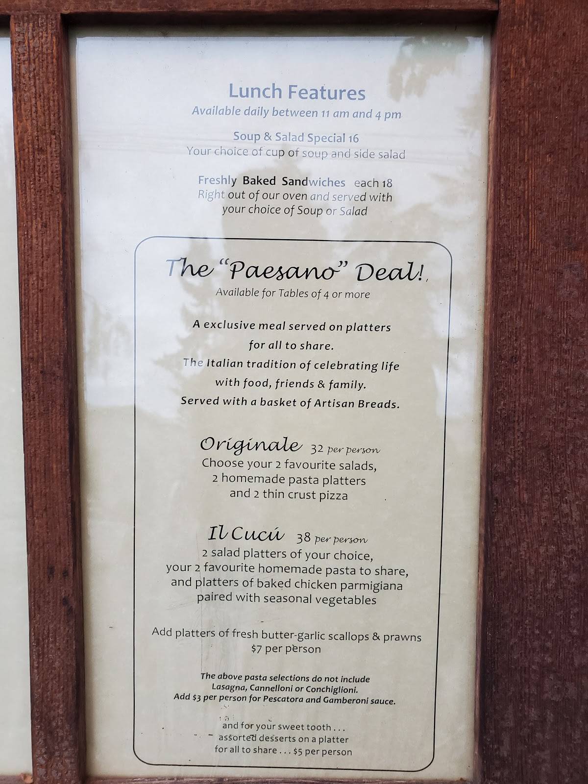 Menu at Cuckoo Trattoria and Pizzeria, Coombs