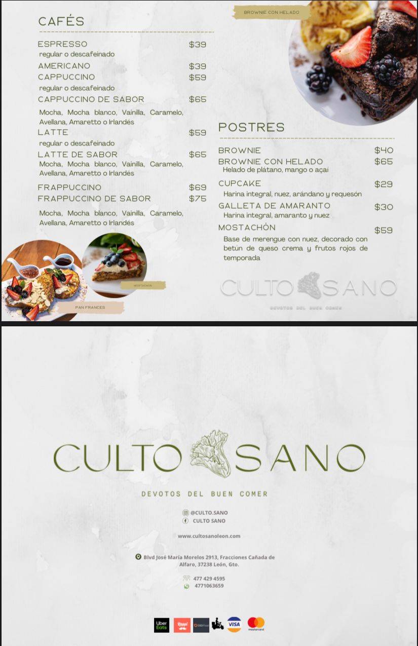 Carta del restaurante Culto Sano - Plaza Ibero, Leon