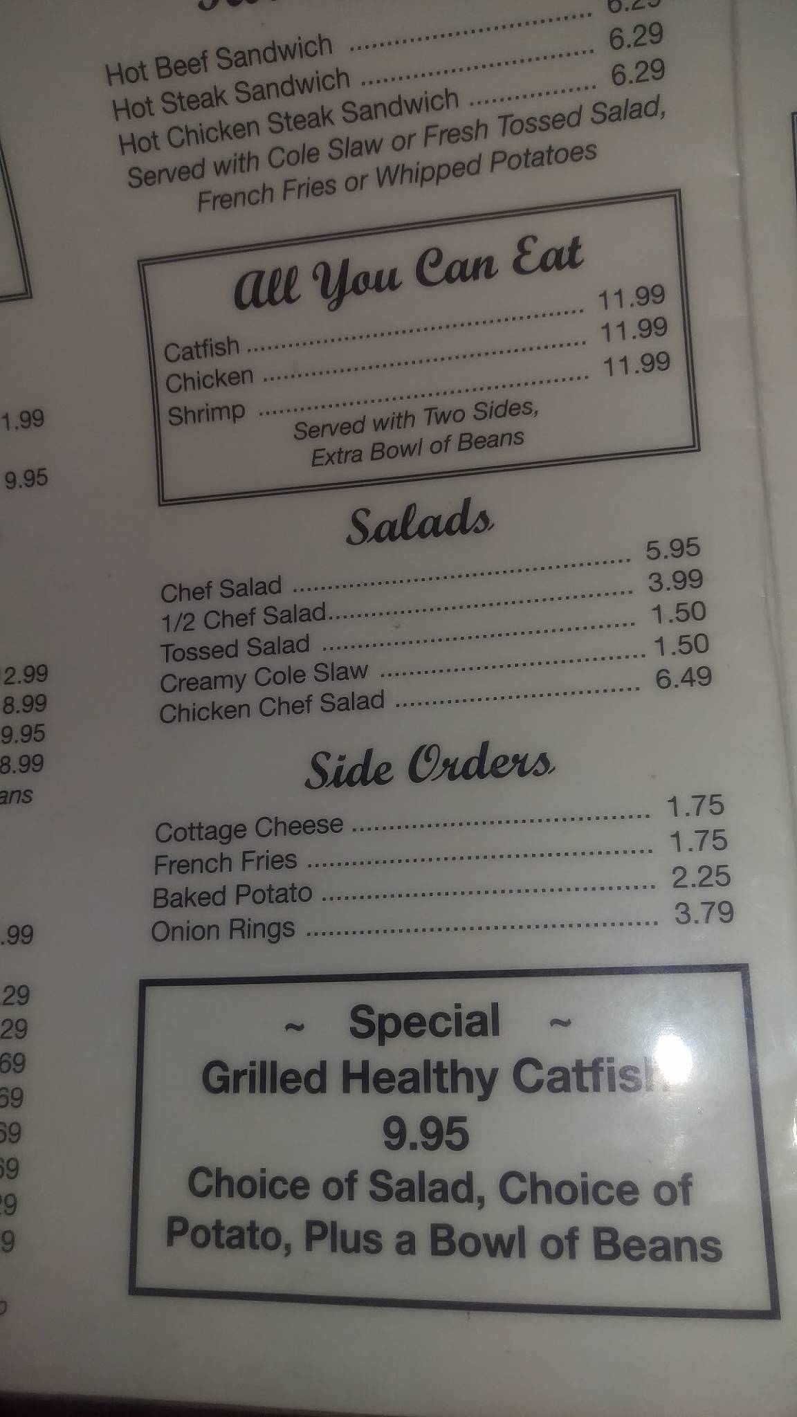 Menu at Curtis Watson's Catfish Restaurant, McLoud