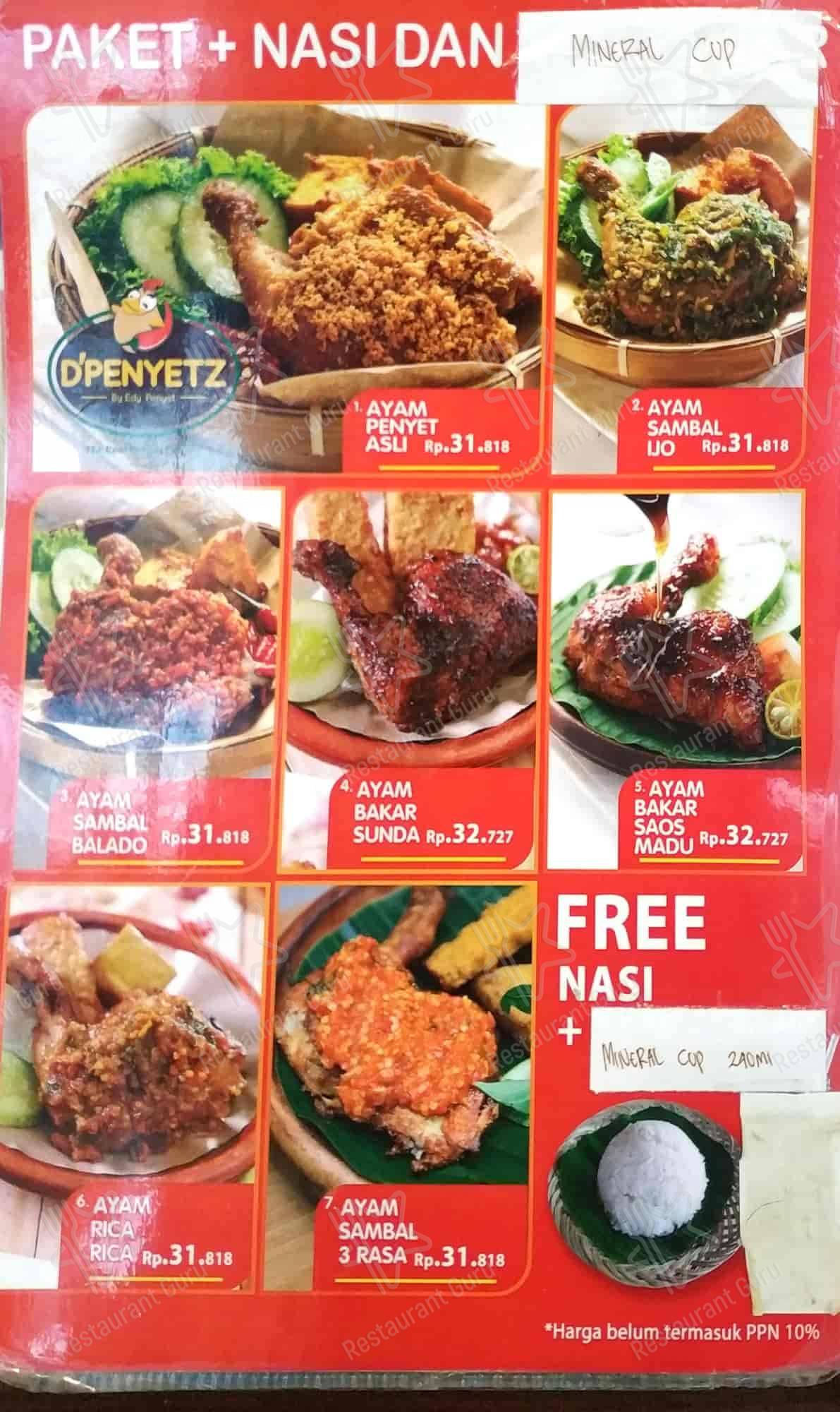 Menu at D' Penyetz, Jakarta, Mall Ambassador