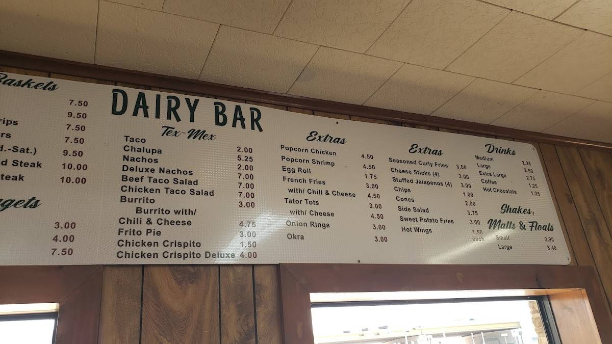 Menu at Dairy Bar, Brenham, S Chappell Hill St