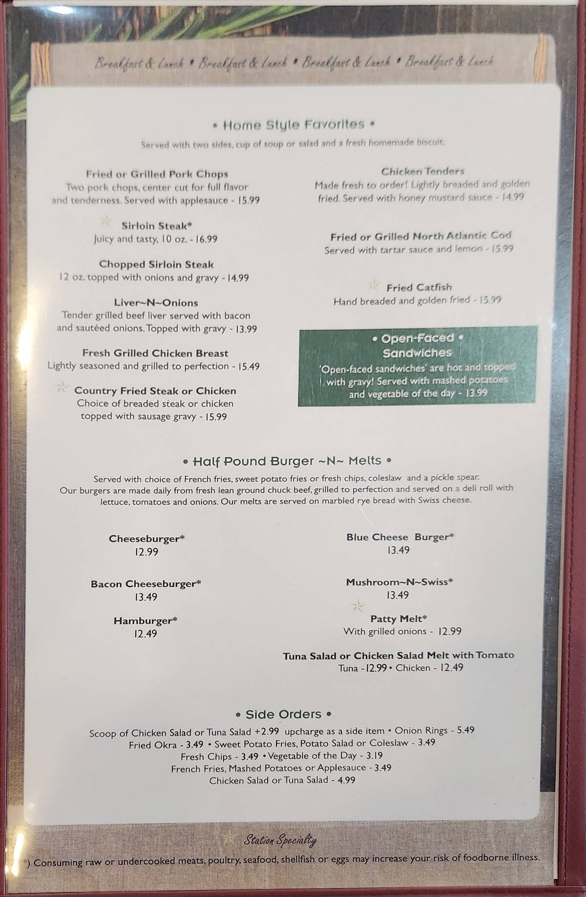 Menu at Davenport Diner restaurant, Davenport, US-27