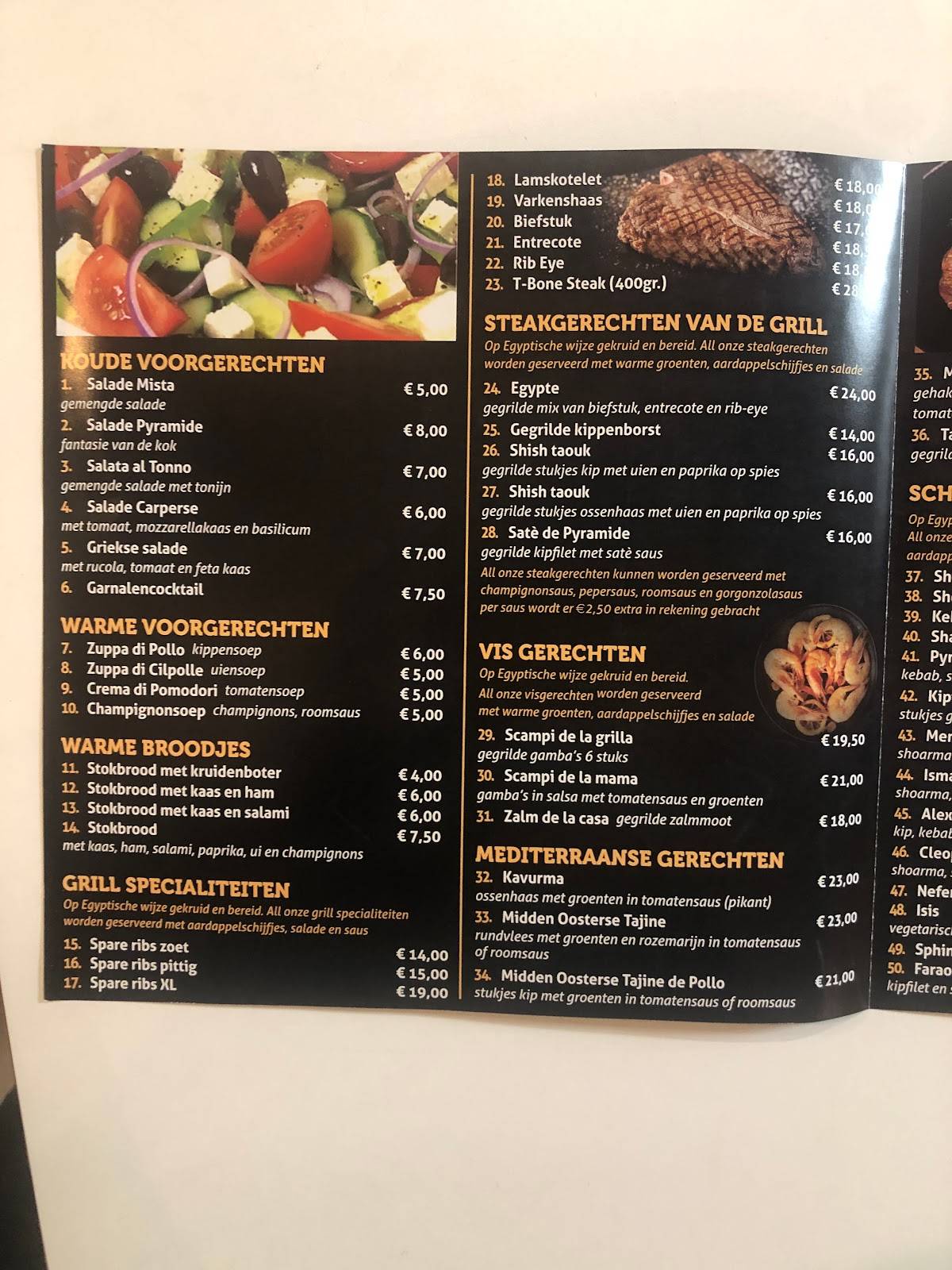 Menu at De Pyramide, Scheemda