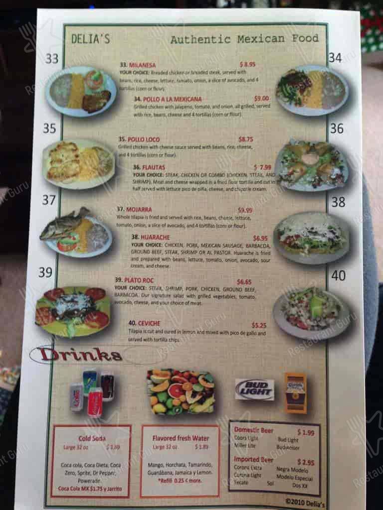 Menu at Delia's Mexican Restaurant, Dayton