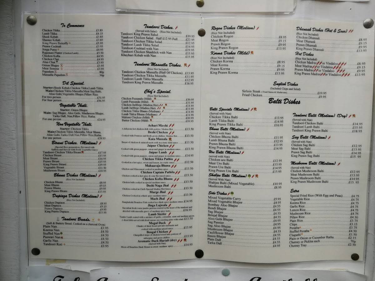 Menu at Dil Indian Cuisine restaurant, Usk