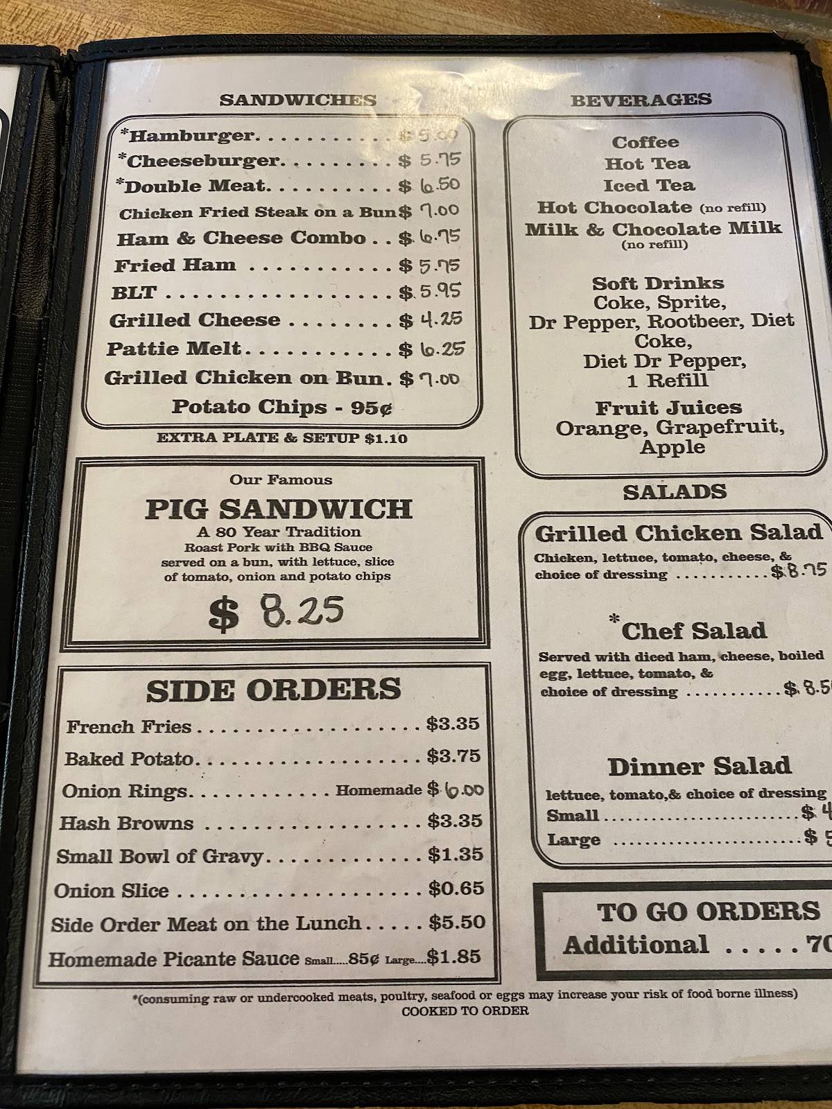 Menu at Dixie Pig restaurant, Abilene, Butternut St