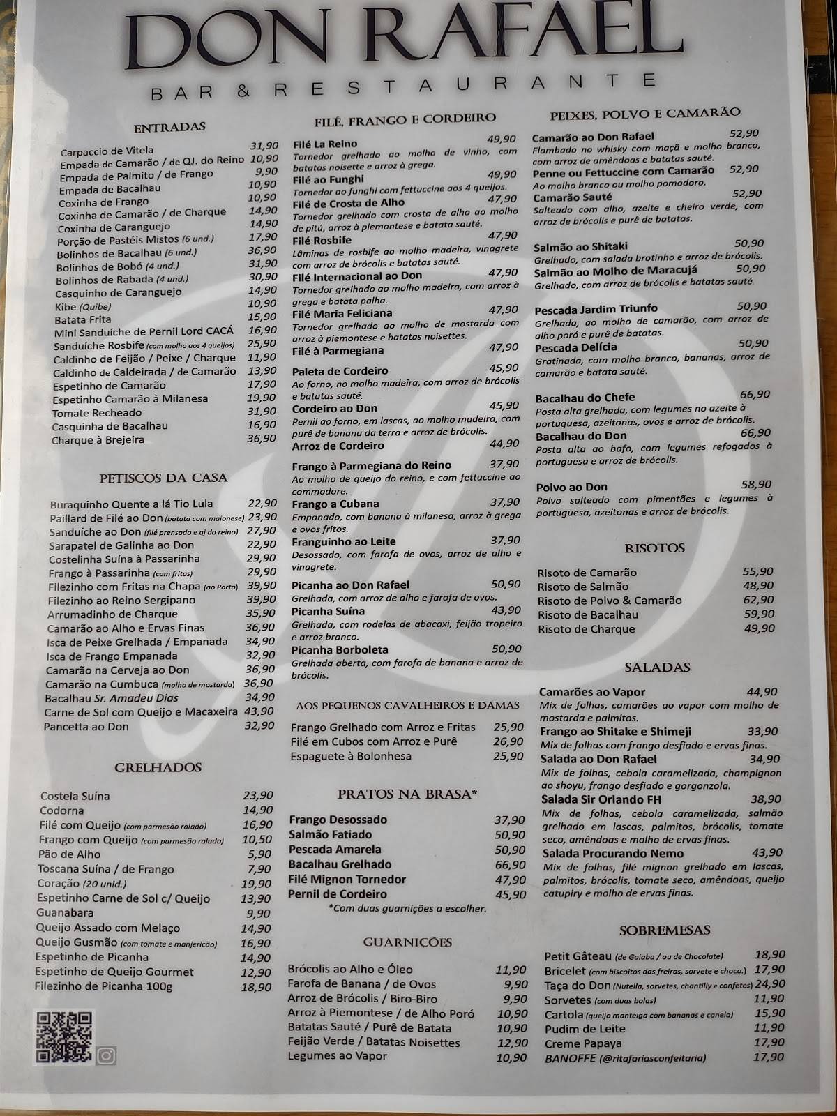 Menu at Don Rafael Garcia restaurant, Aracaju