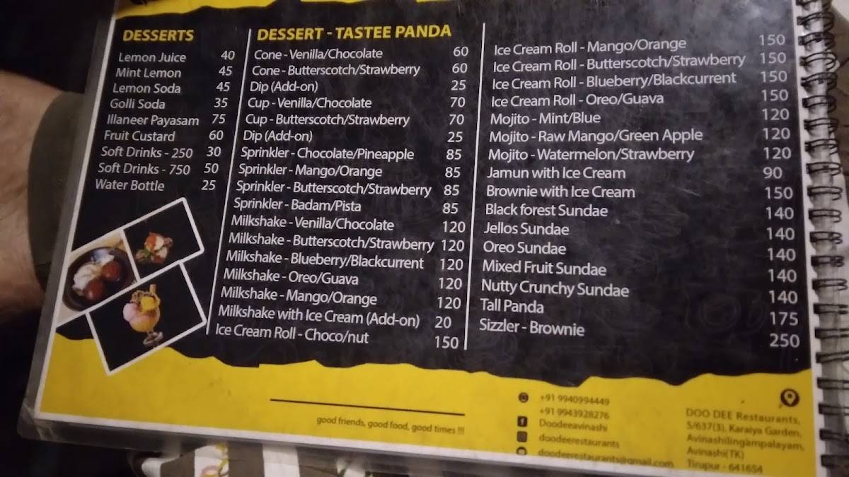 Menu at Doo Dee Restaurants, Tiruppur
