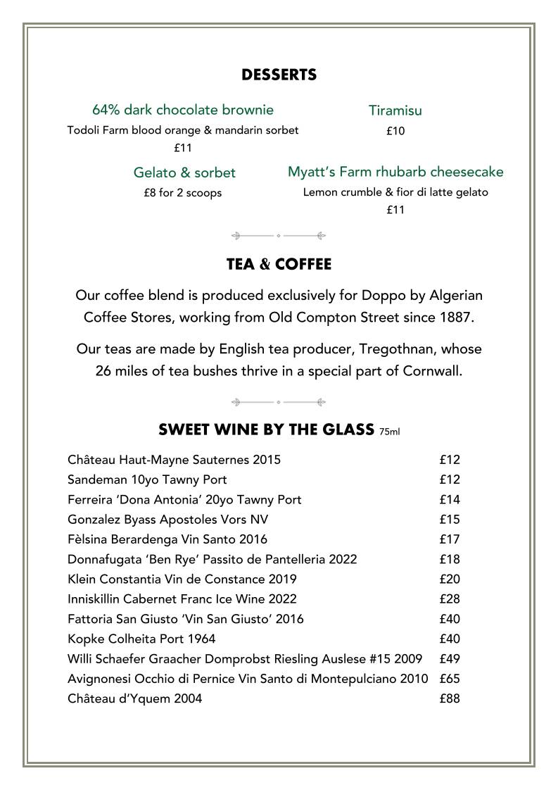 Menu at Doppo restaurant, London