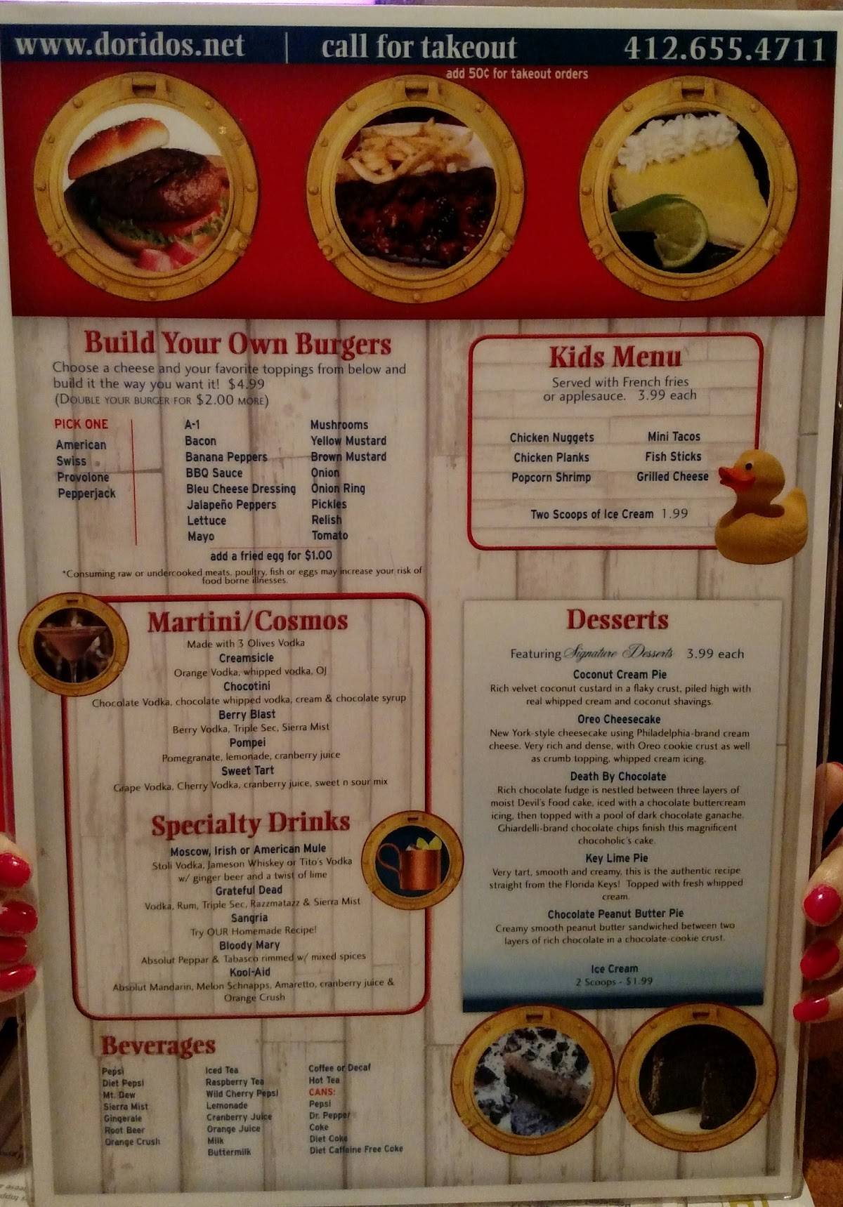 Menu at Dorido's Restaurant, Pittsburgh