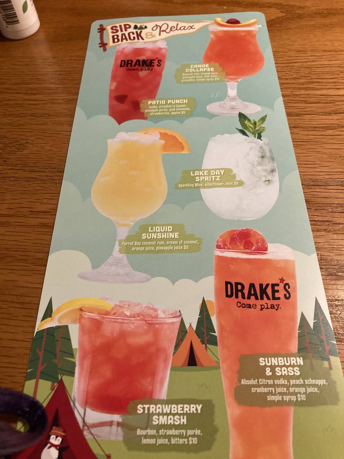 Menu at Drake’s Keystone restaurant, Indianapolis