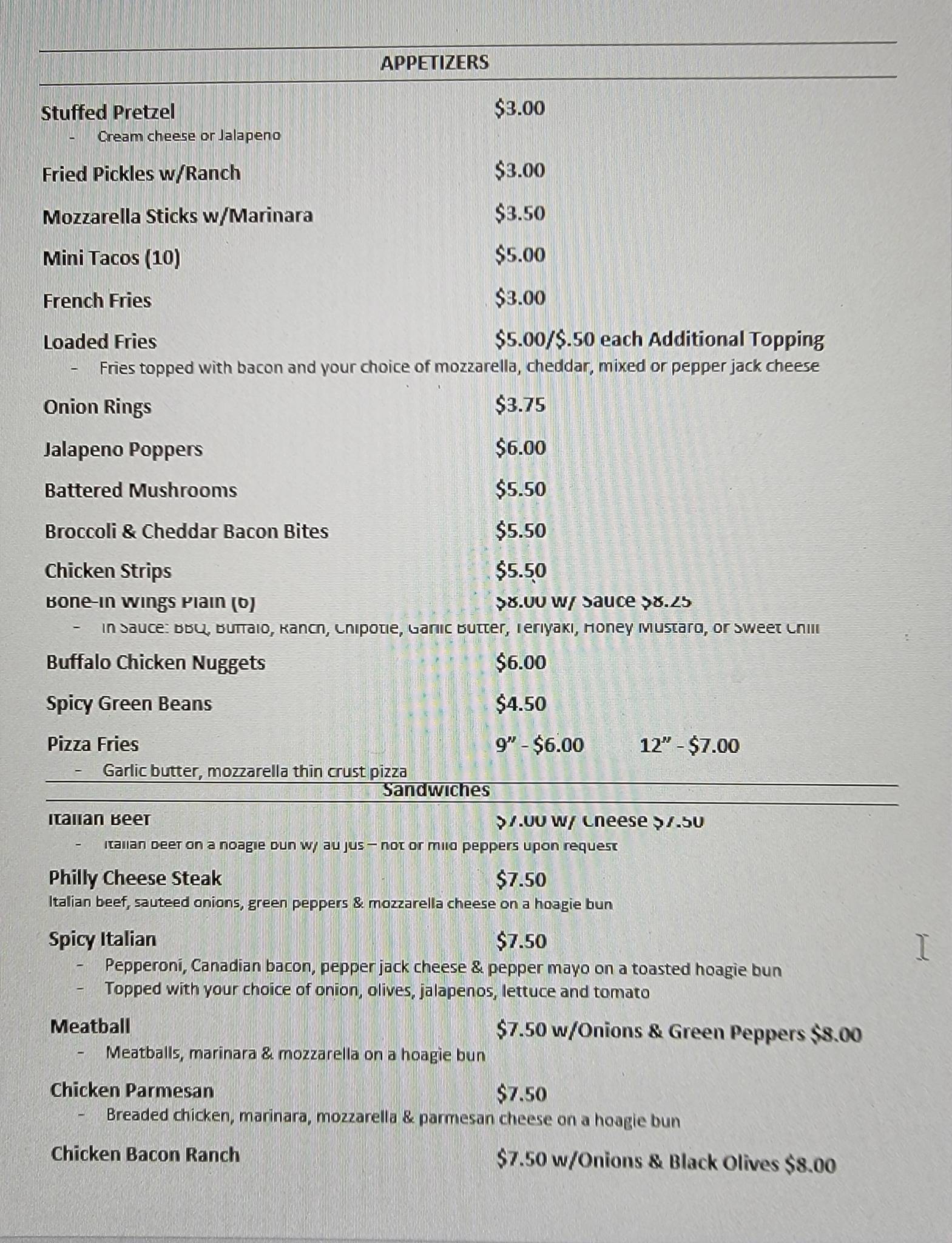 Menu at Drift Inn restaurant, USA, S2945 Indian Creek Rd