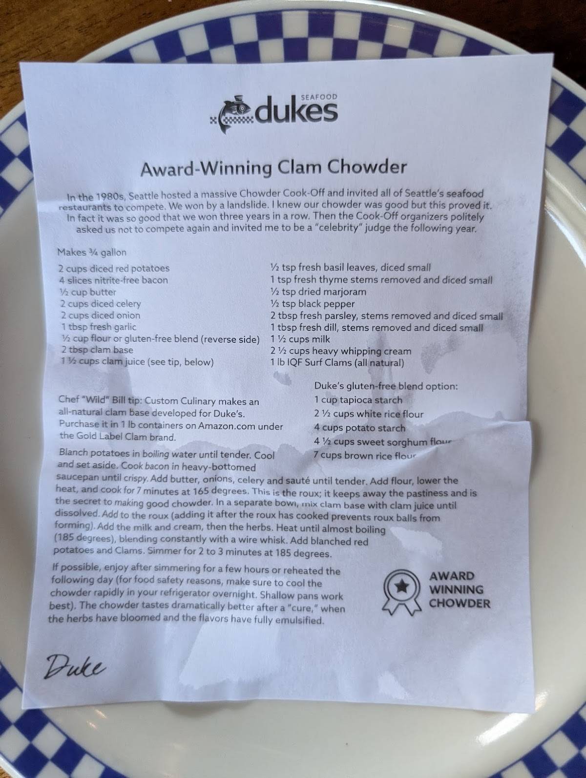 Menu at Duke's Seafood Kent restaurant, Kent, 240 W Kent Station St