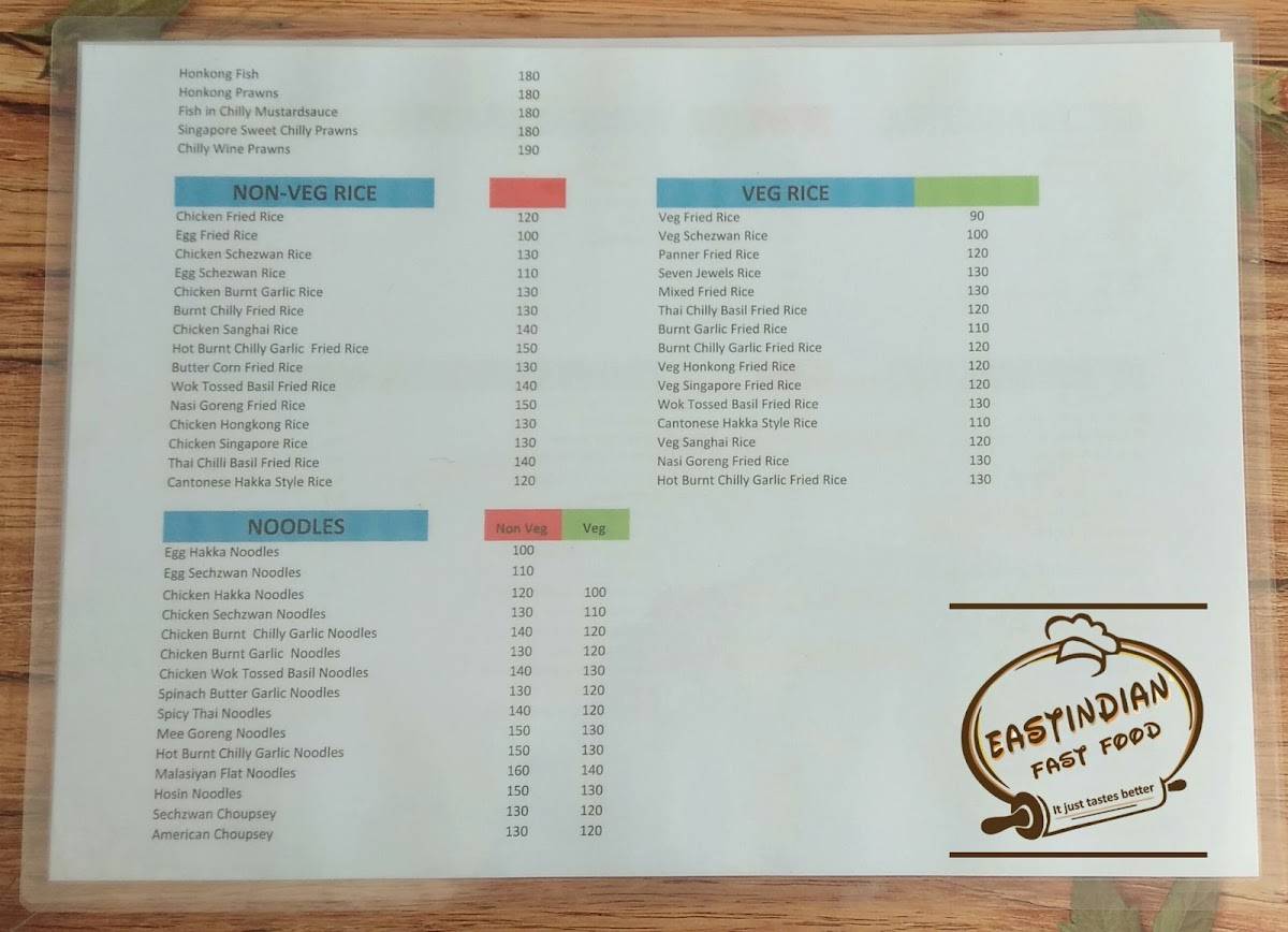 Menu at East Indian Fast Food, Mumbai