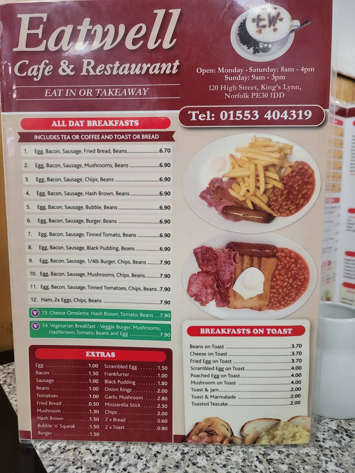 Menu at Eatwell Cafe, King's Lynn