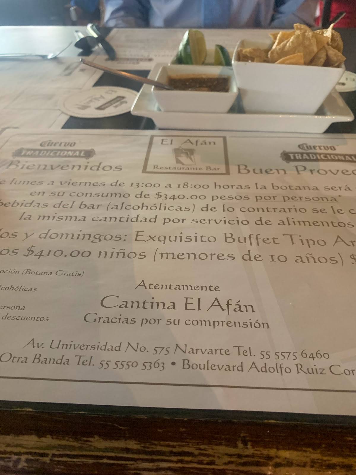Menu at El Afán Restaurante Bar, Ciudad López Mateos, Av. Universidad 575
