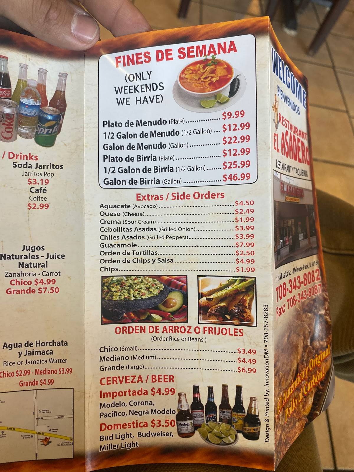 Menu at El Asadero restaurant, Melrose Park
