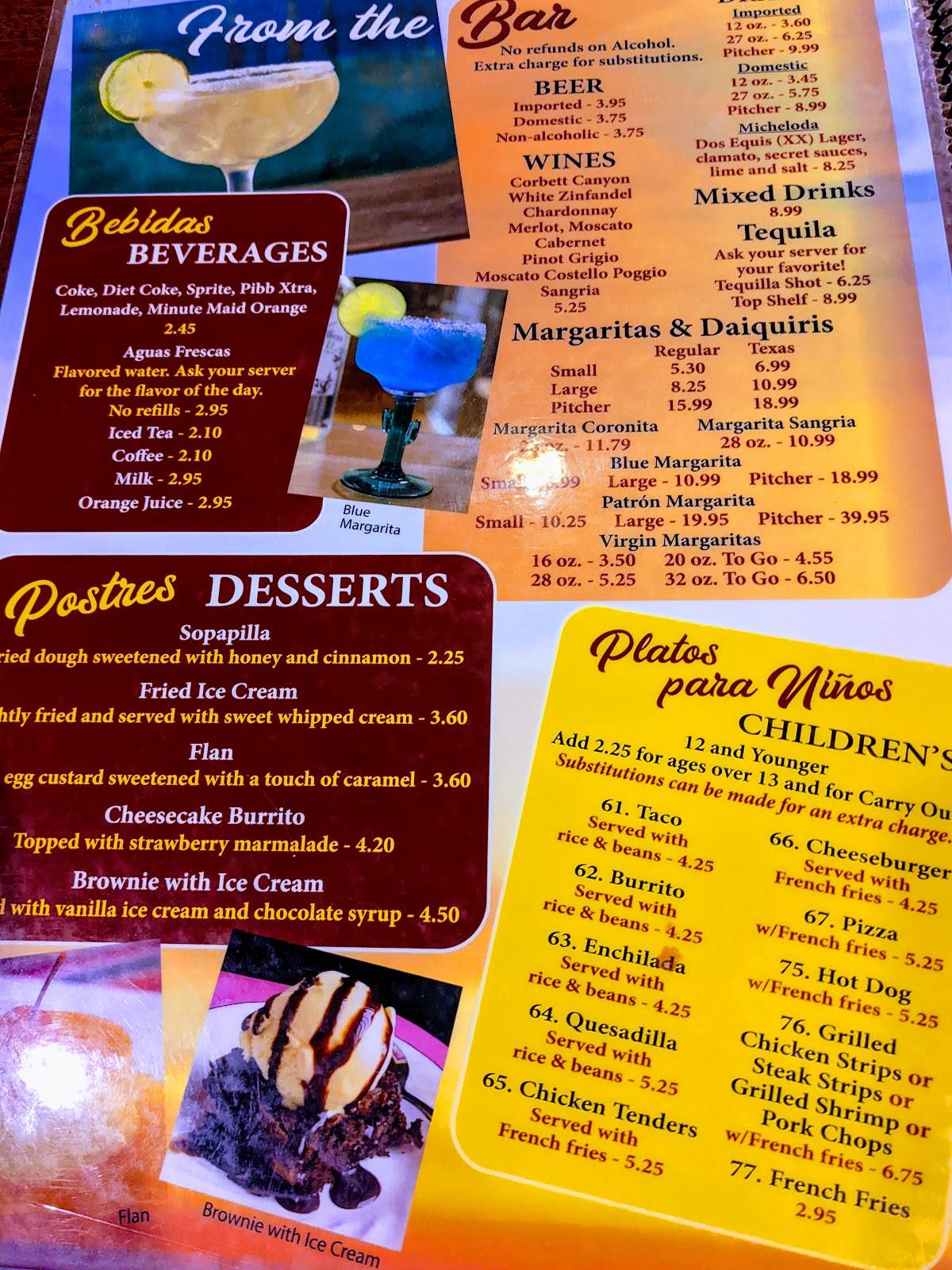 Menu at El Carrizo 3721 Macon RD LLC restaurant, Columbus, Macon Rd
