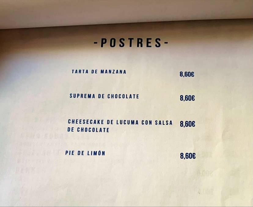 Menu at El Cevichano, Cocina Peruana de la Costa restaurant, Seville