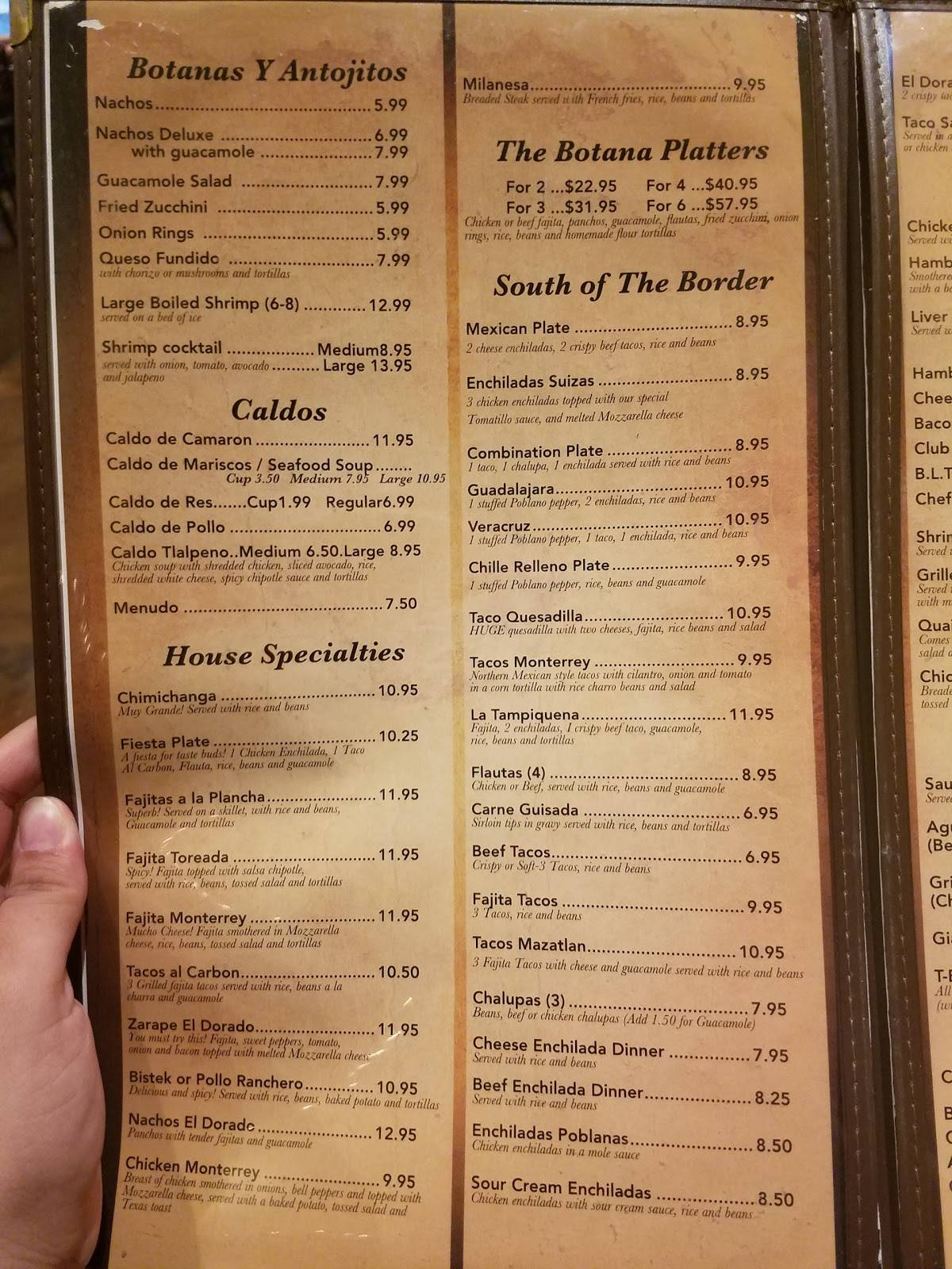 Menu at El Dorado Restaurant, Alamo