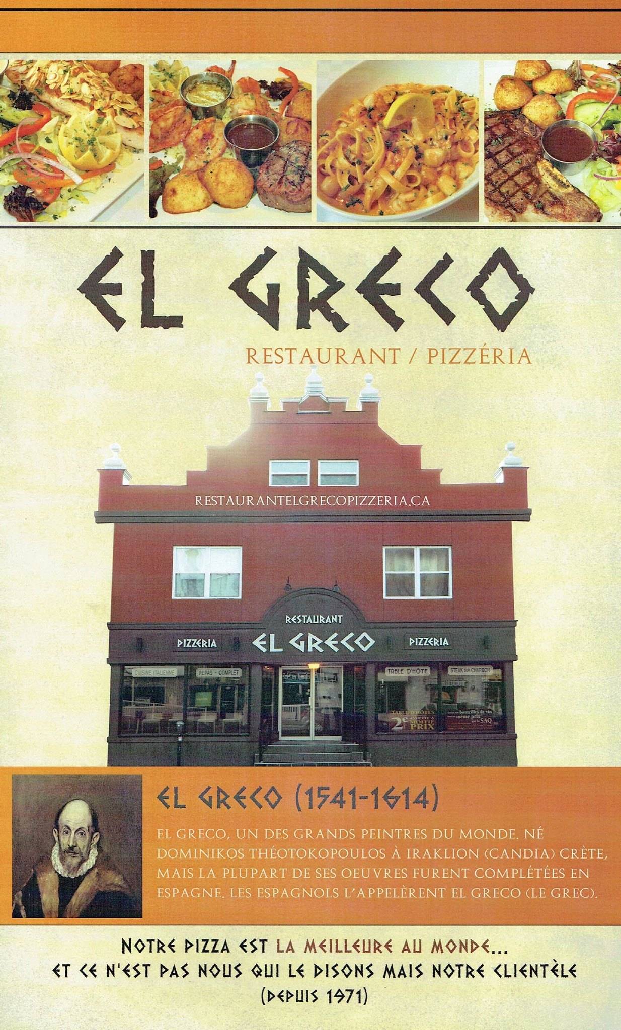 Menu au Restaurant El Greco, Louiseville, 730 Bd St Laurent O
