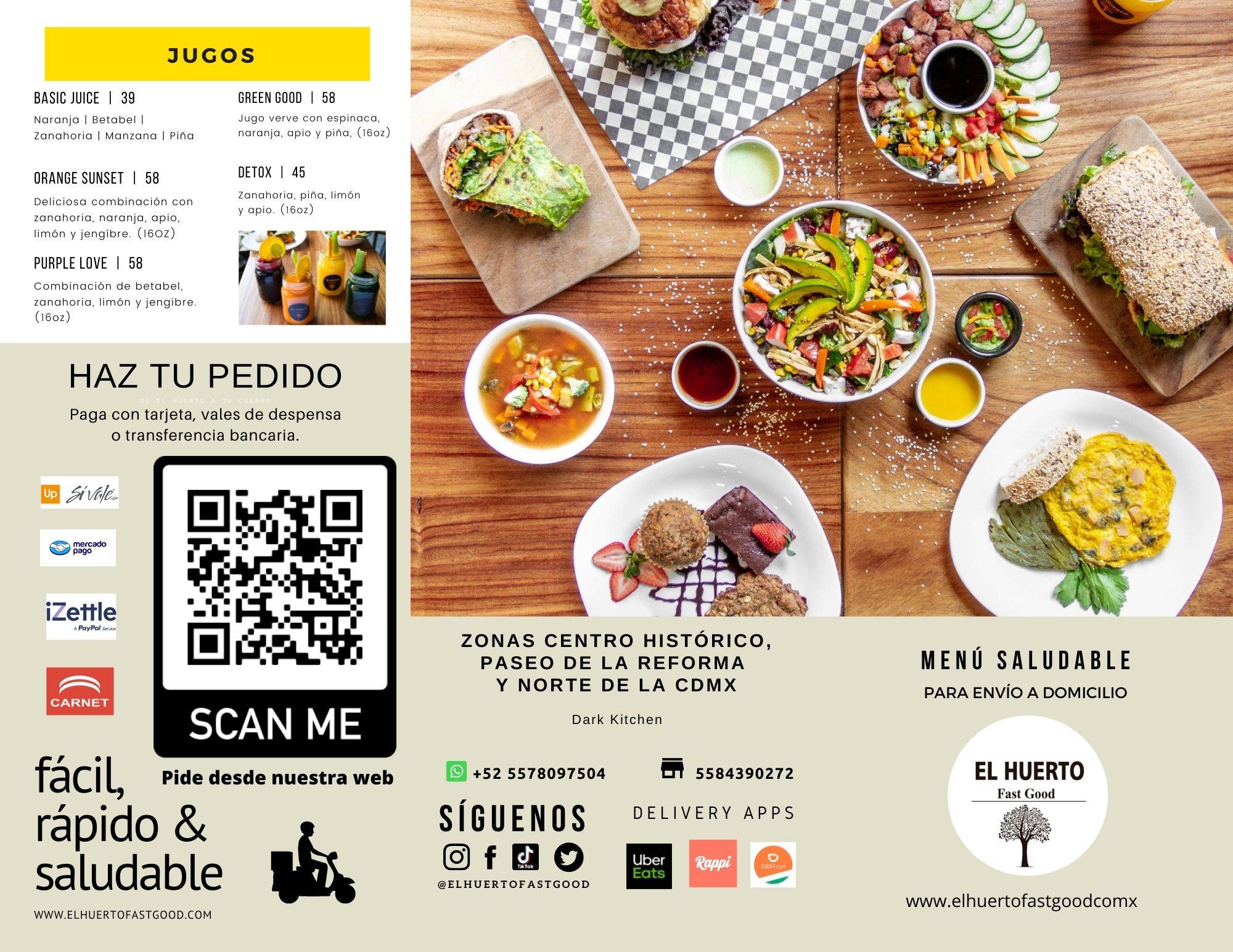 Carta del restaurante El Huerto Fast Good, Ciudad del México