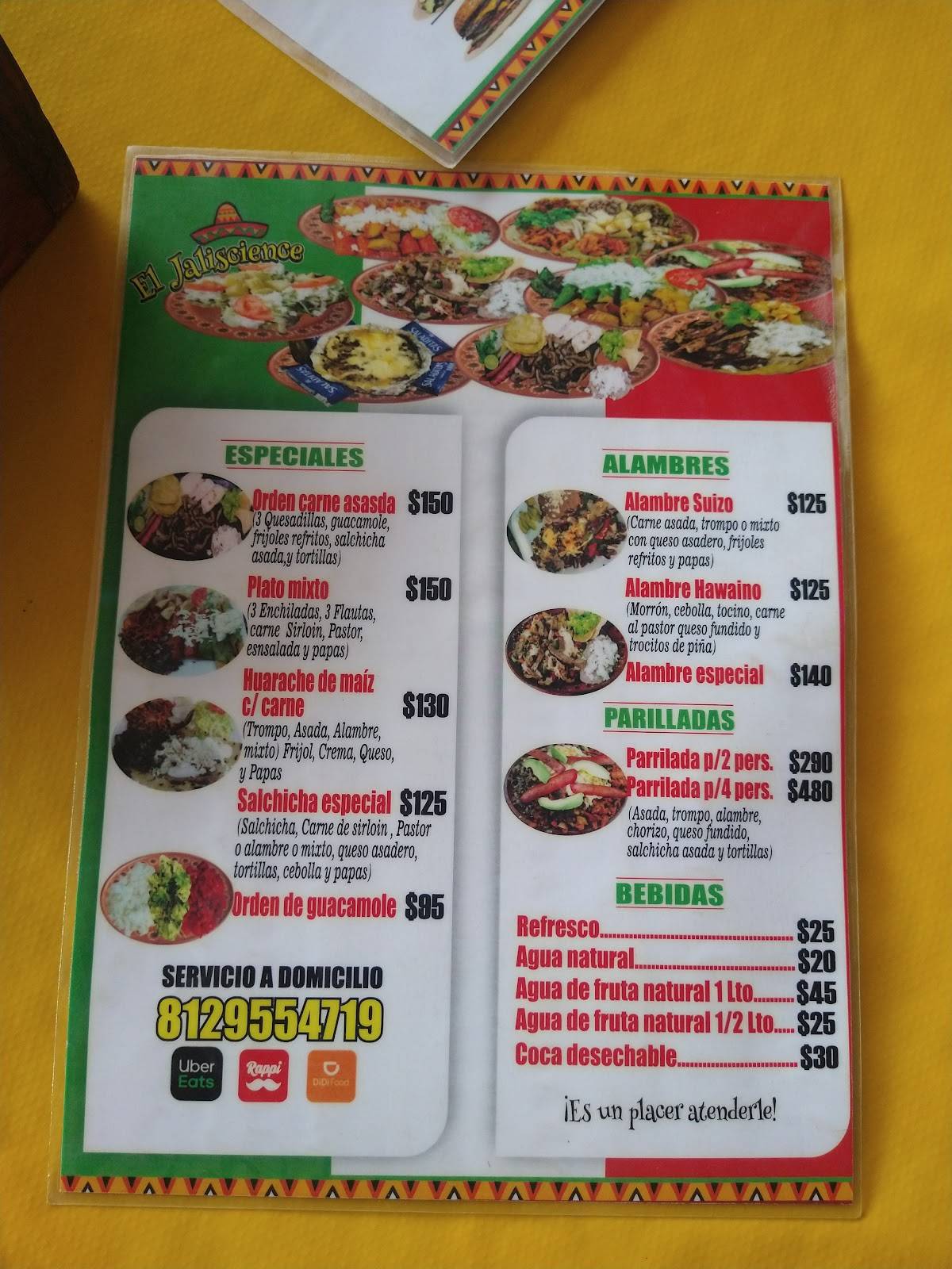 Menu at El Jalisciense "Cocina Mexicana" restaurant, San Nicolás de los ...