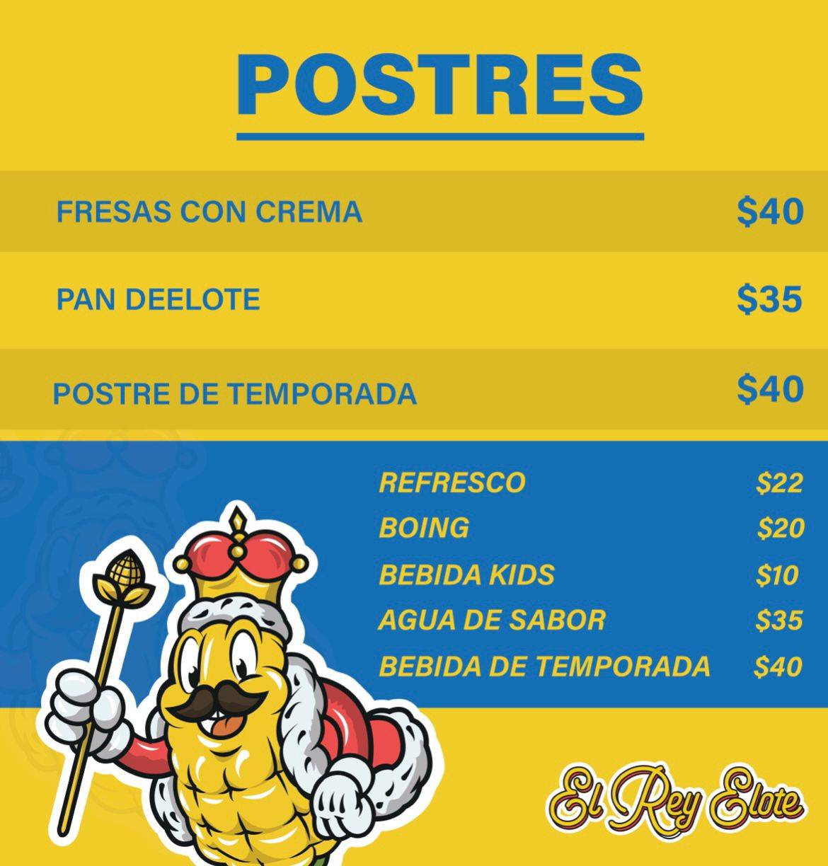 Menu at El Rey Elote restaurant, Santiago de Querétaro