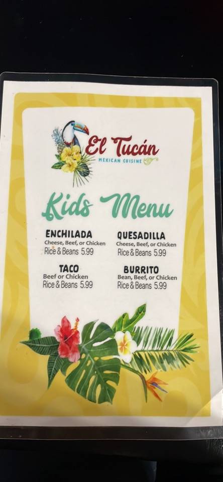 Menu at El Tucán Mexican Cuisine restaurant, Odessa