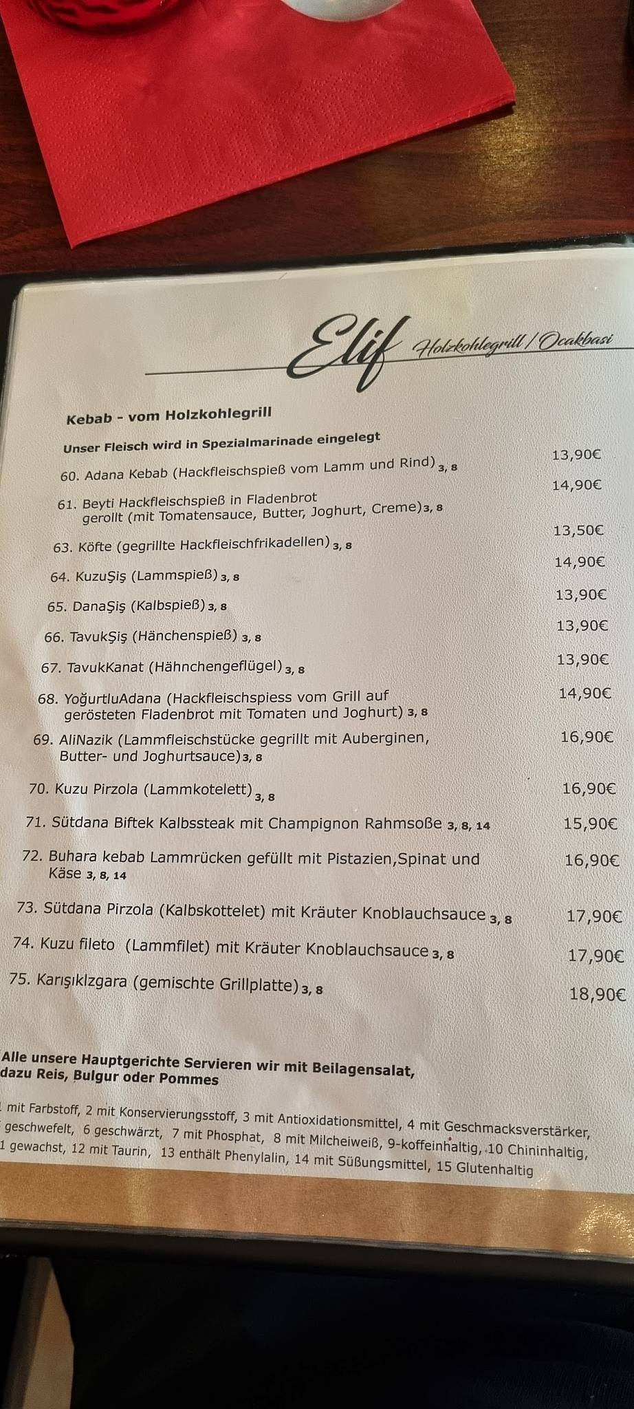 Carta del restaurante Elif kebab haus, Metzingen