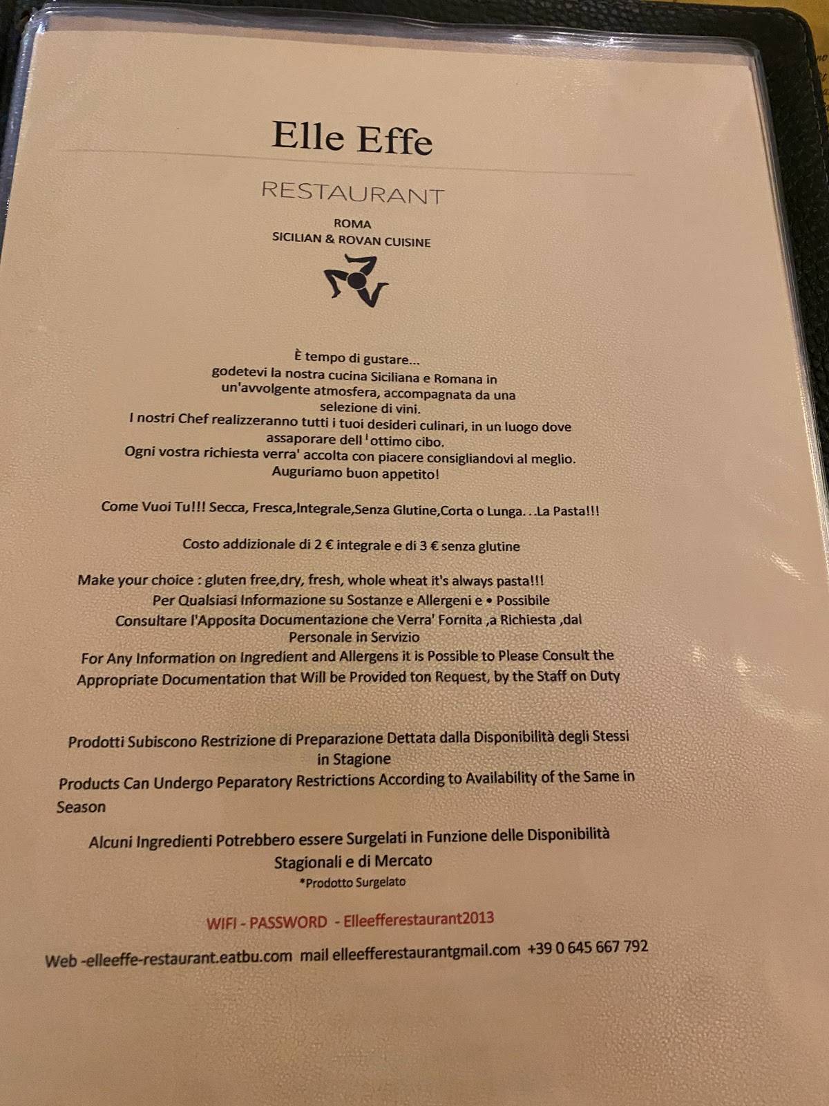 Menu at Elle Effe Restaurant, Rome