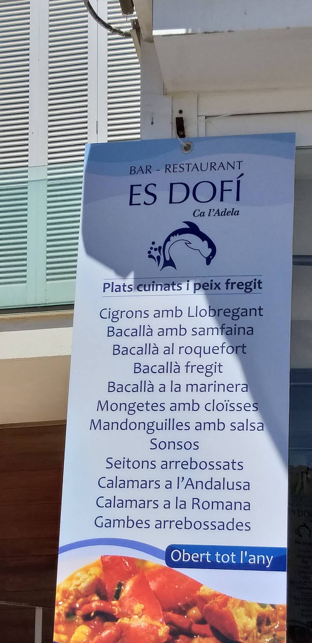 Carta de Restaurant Es Dofí, Tamariu, Passeig del Mar