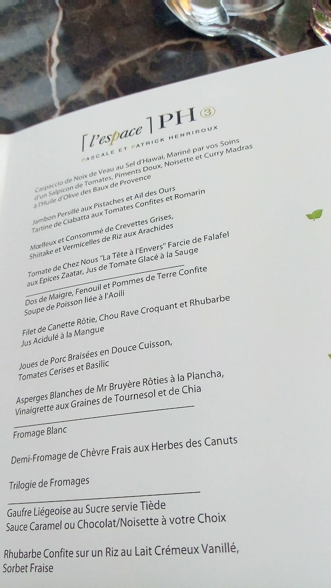Menu au Restaurant Espace PH3 @ Hôtel La Pyramide, Vienne