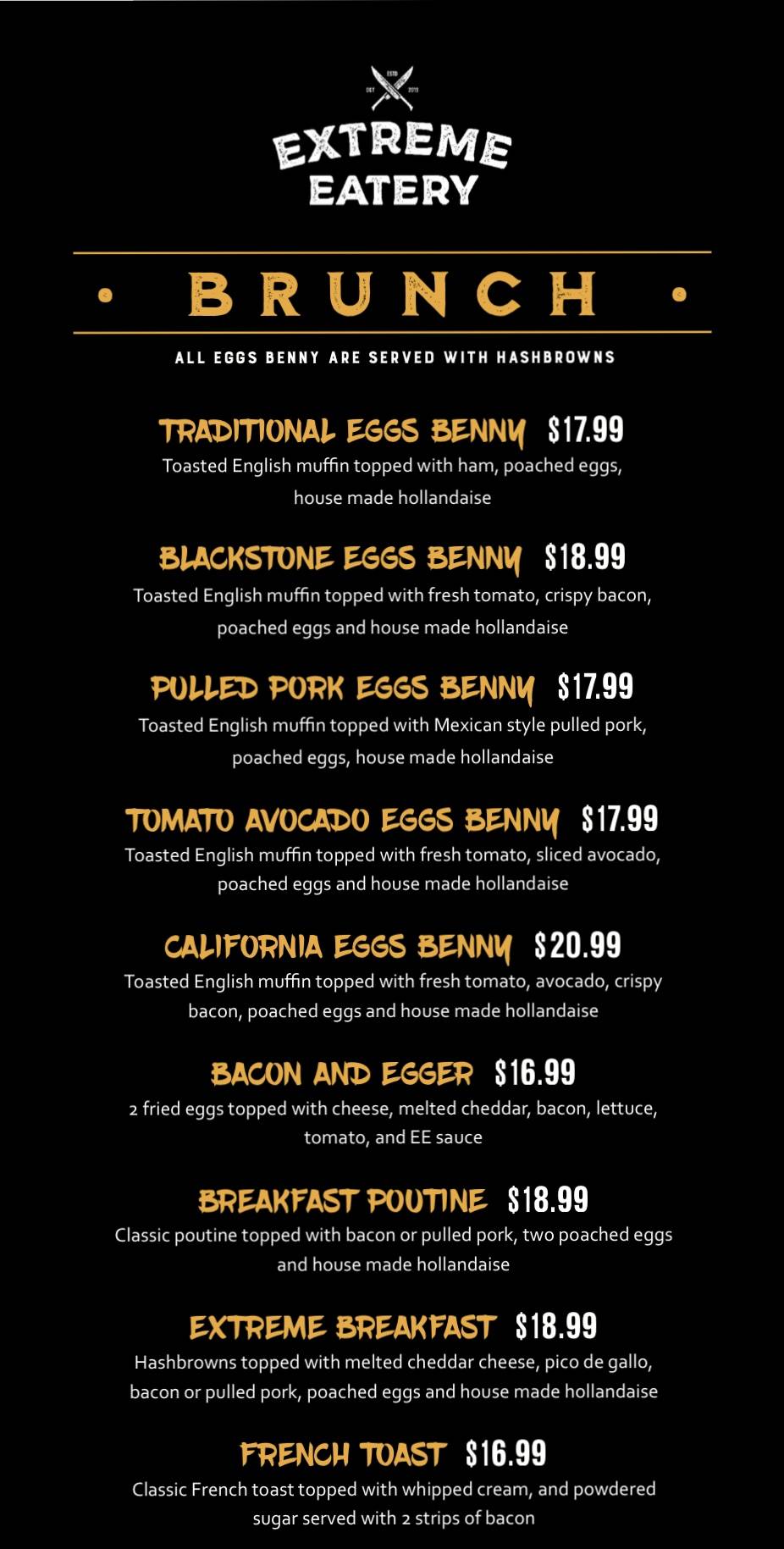 Menu at Extreme Eatery restaurant, Parksville