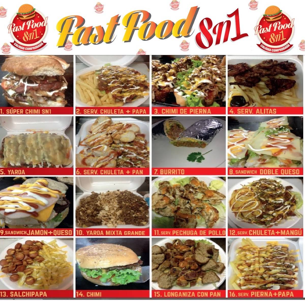 Menu at FAST FOOD SN1, Santo Domingo Este