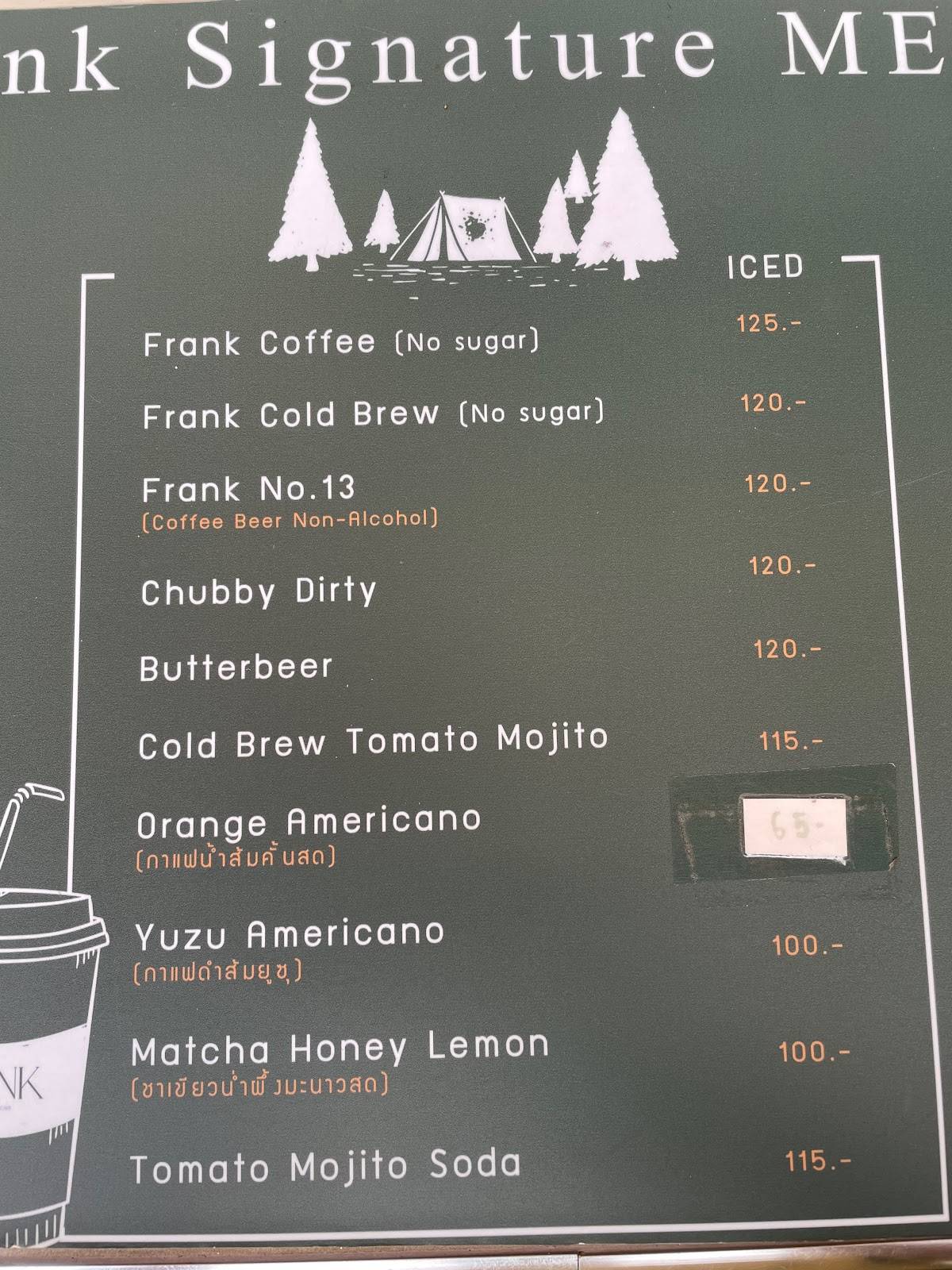 Menu at FRANK Camping Lifestyle Cafe, Nakhon Pathom