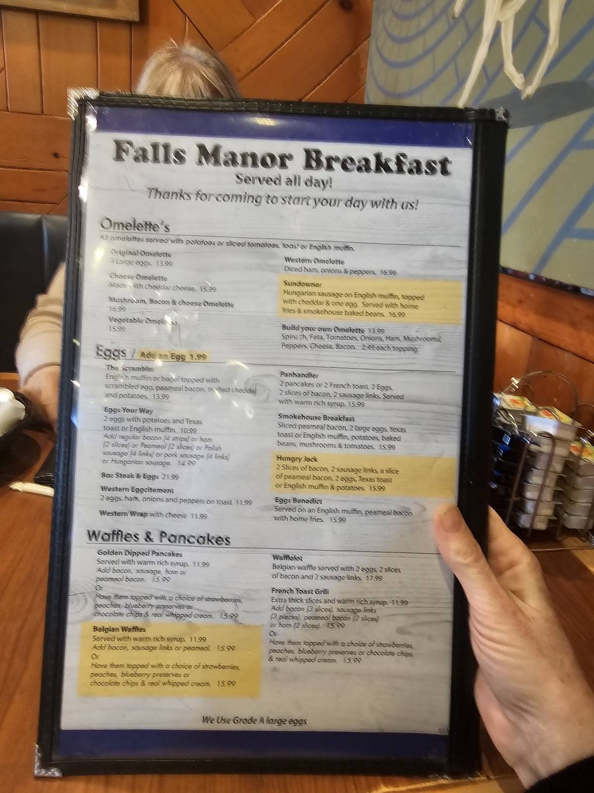 Menu at Falls Manor Restaurant, Niagara Falls